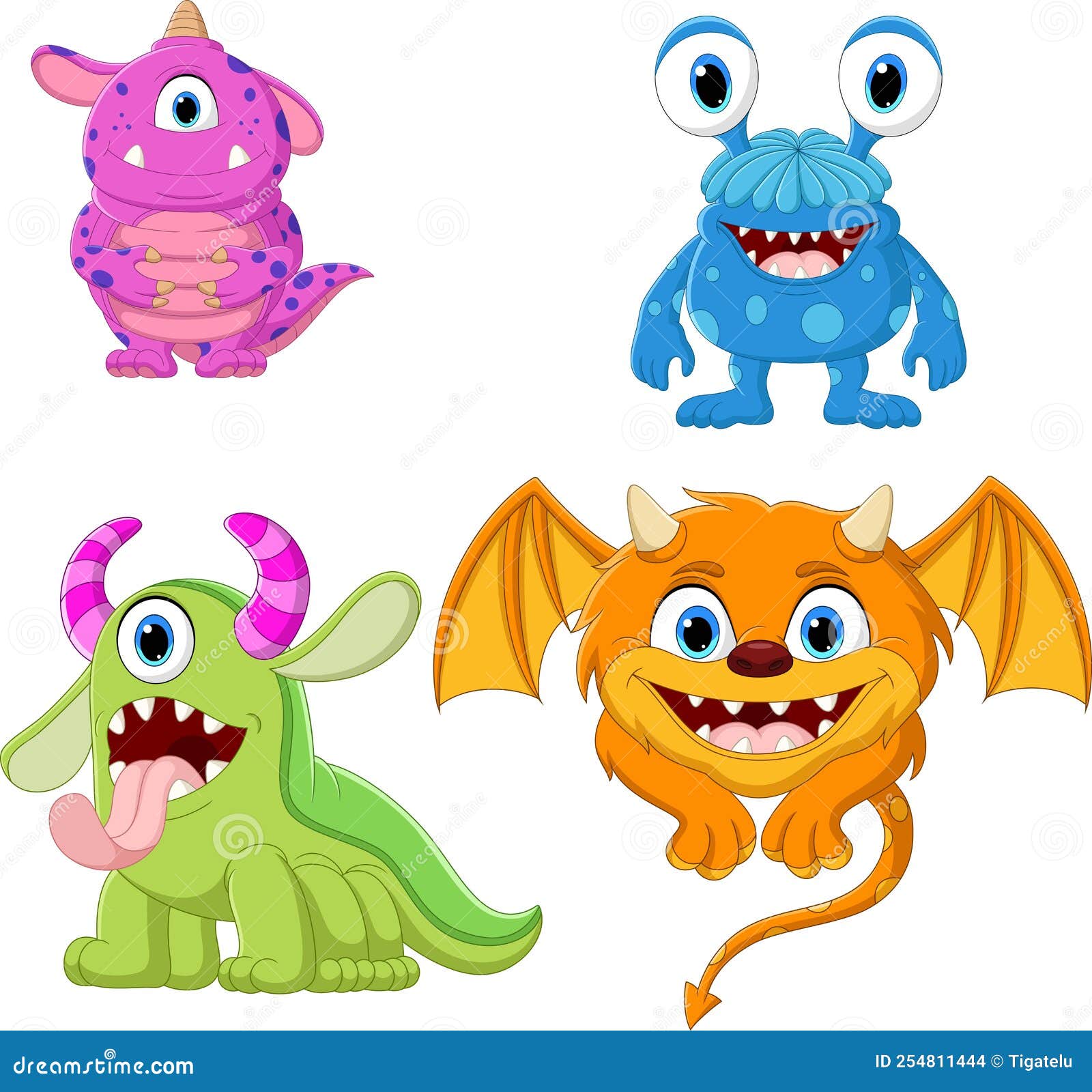 Set of Cute Monster Cartoon Stock Vector - Illustration of group ...