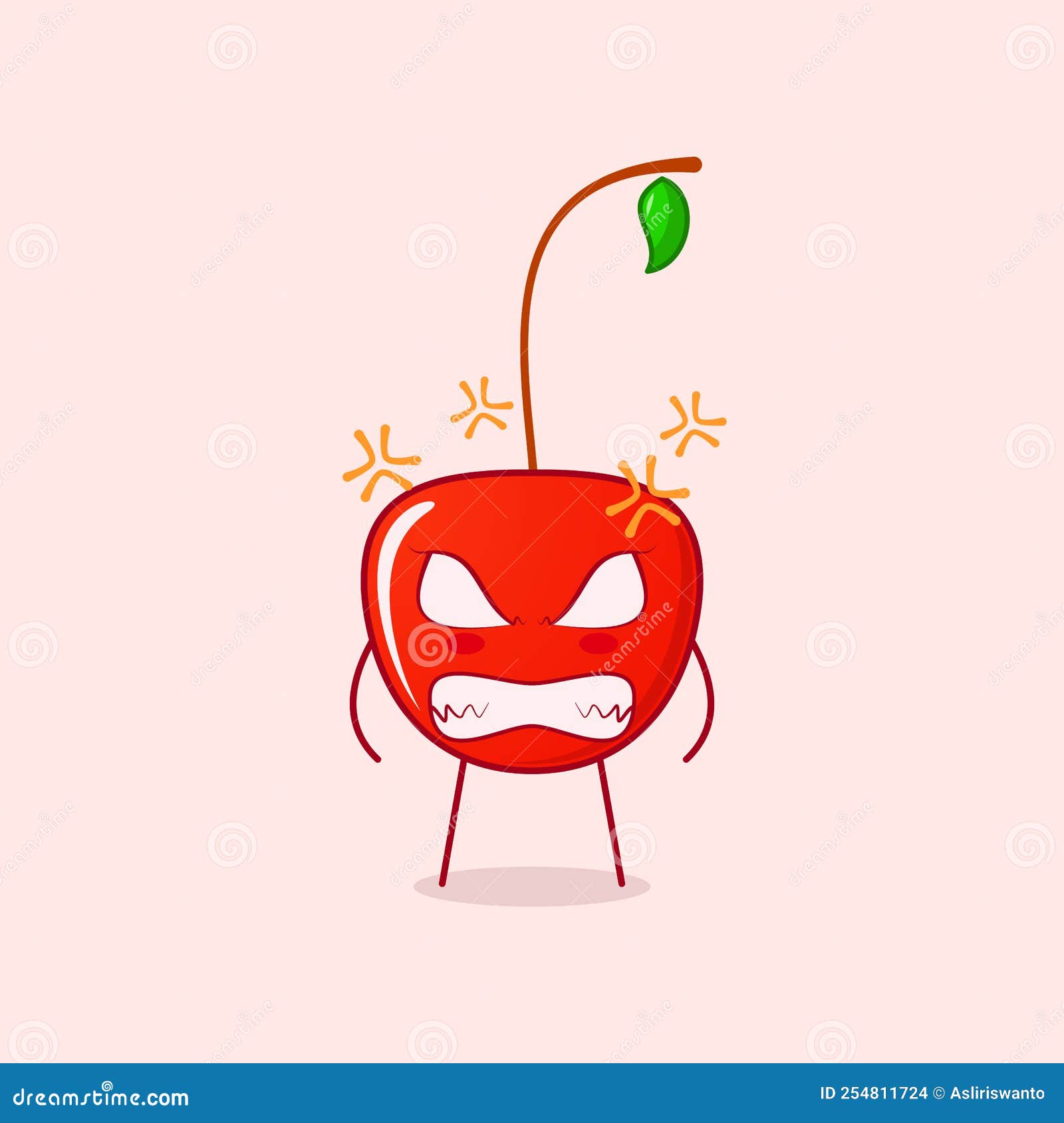 Cute Cherry Cartoon Character with Angry Expression and Eyes Bulging ...