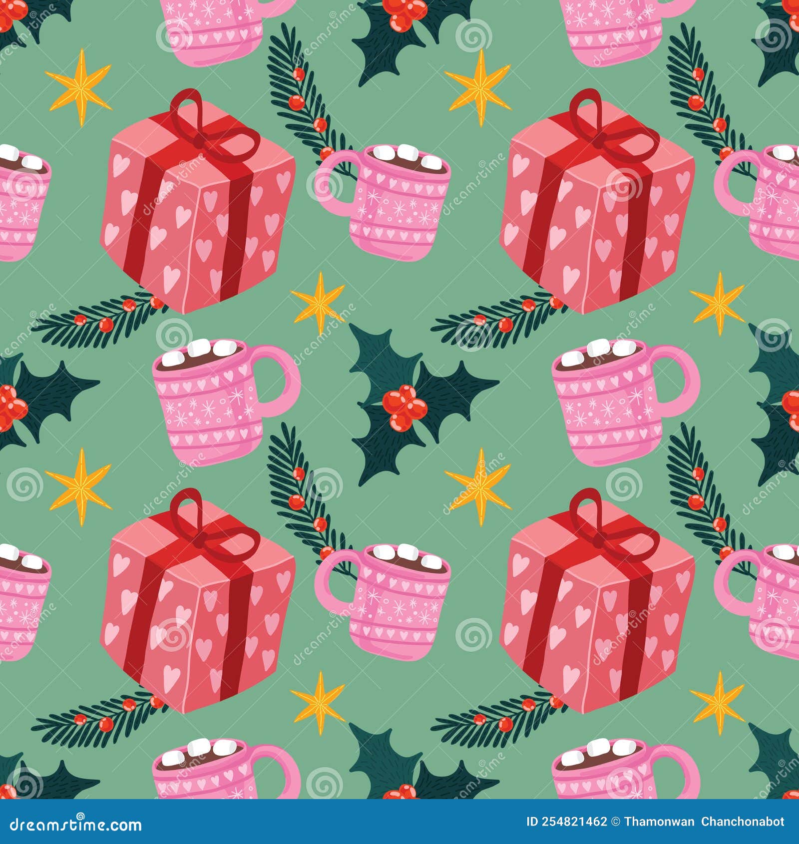 Cute Christmas Seamless Design Vector Stock Vector - Illustration of ...