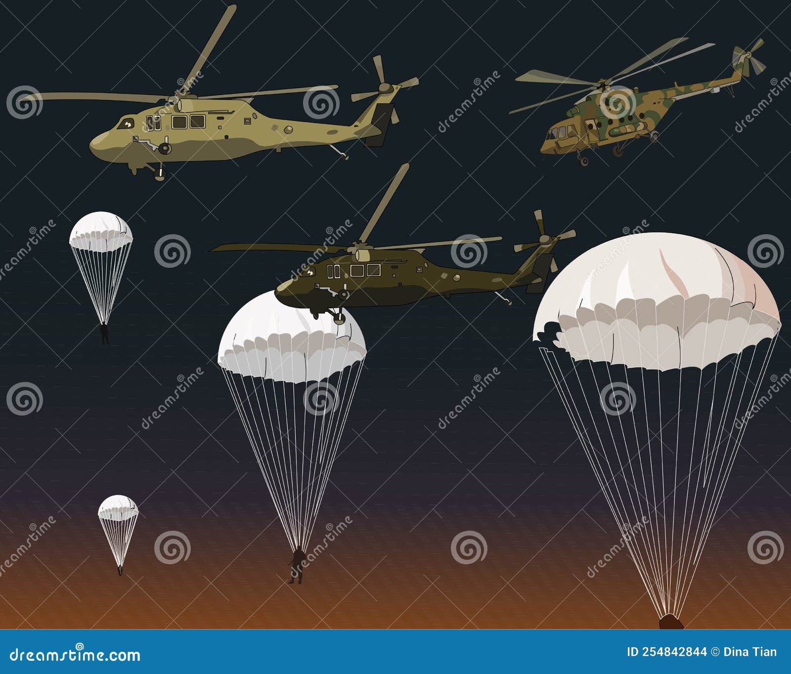 Army Helicopter and Parachutes Icons Set. Stock Vector - Illustration ...