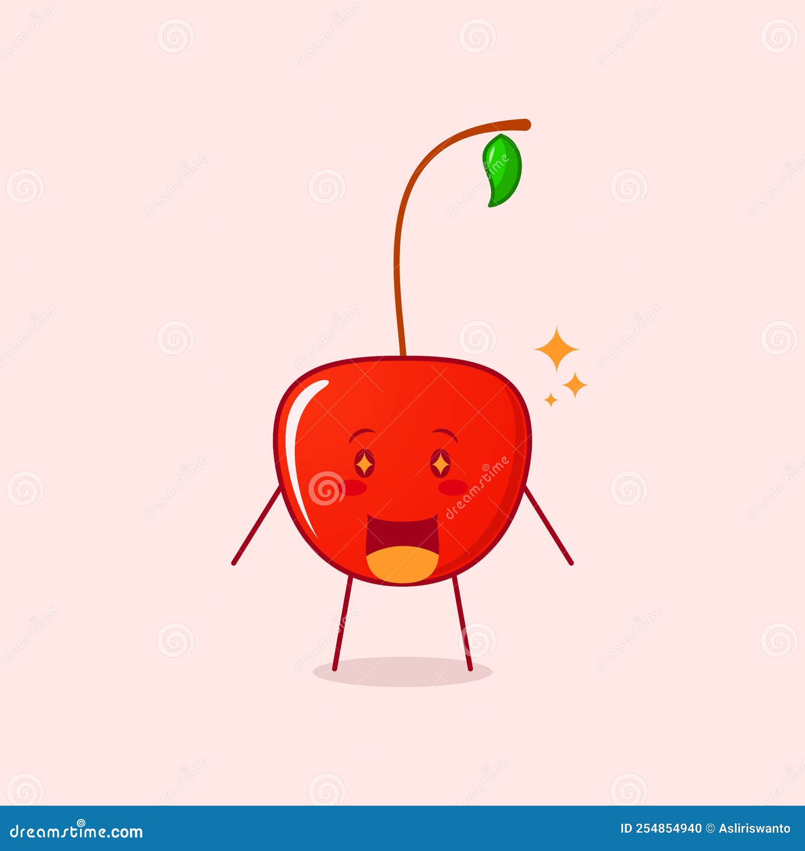 Cute Cherry Cartoon Character with Happy Expression. Mouth Open and ...