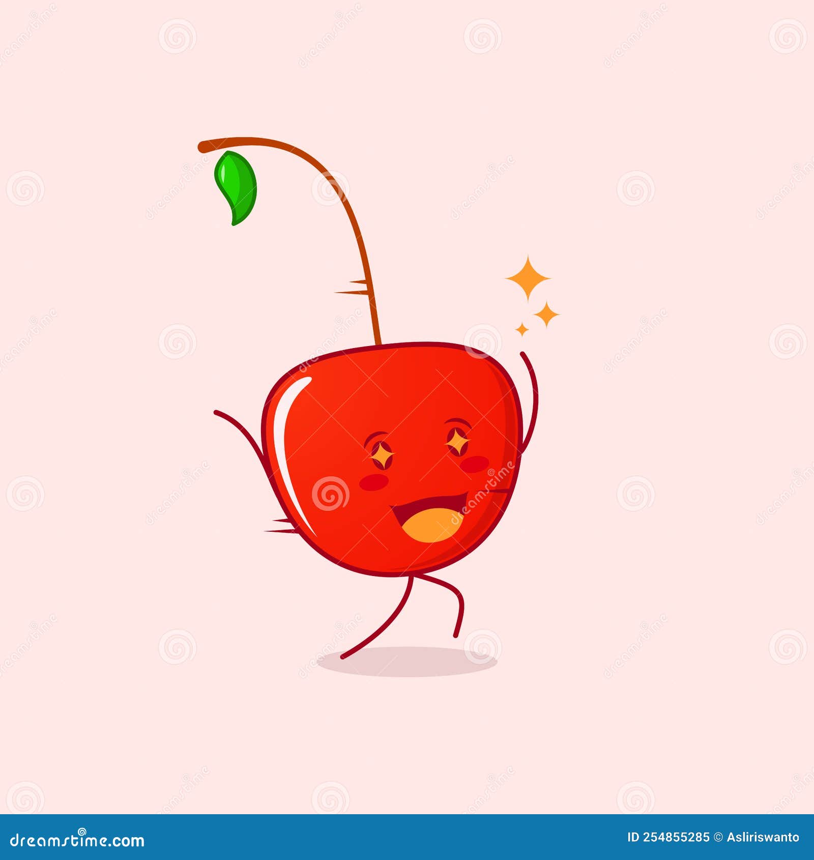 Cute Cherry Cartoon Character with Happy Expression. Run, Two Hands Up ...