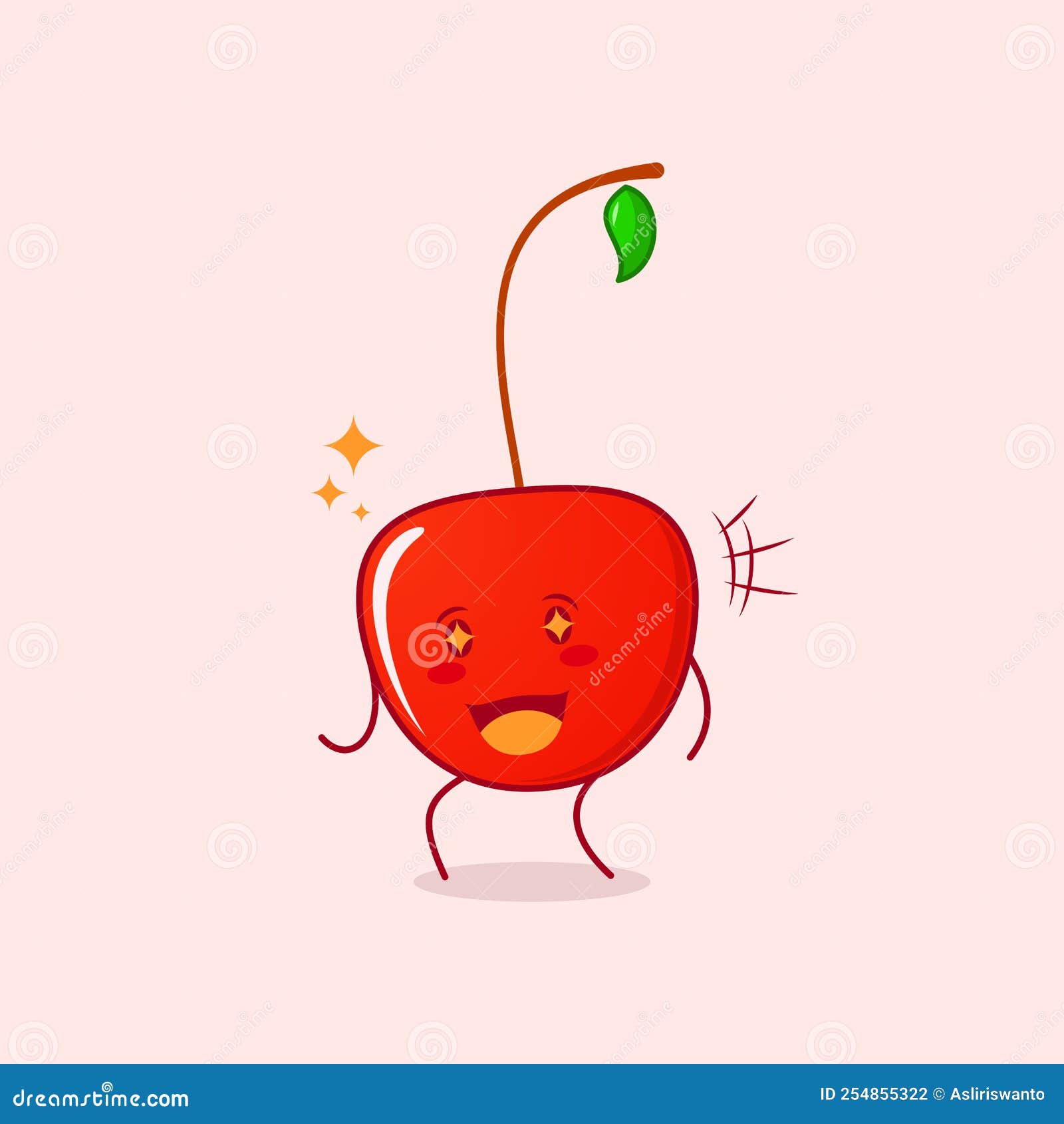 Cute Cherry Cartoon Character with Happy Expression. Mouth Open and ...