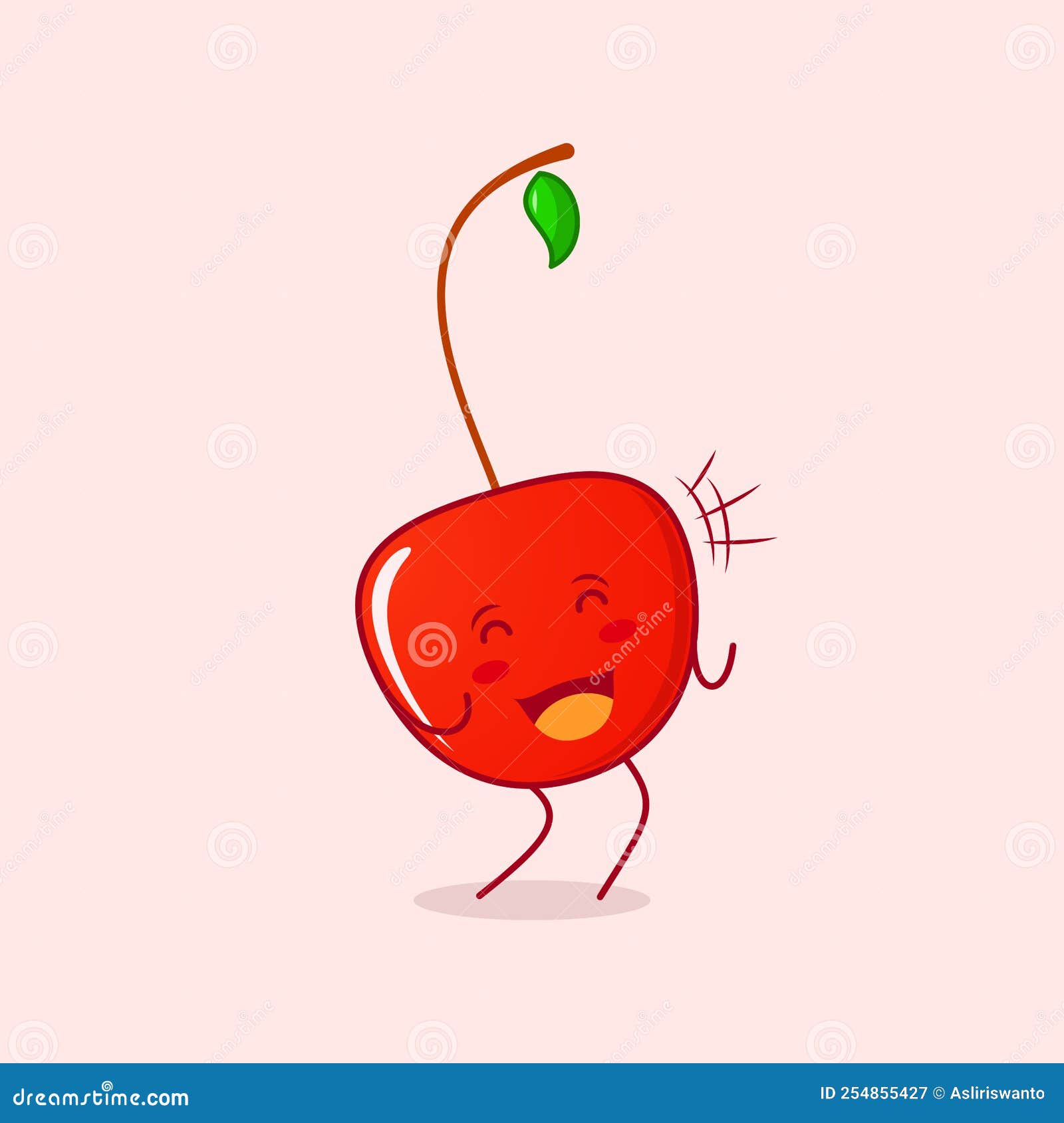 Cute Cherry Cartoon Character with Happy Expression. Close Eyes and ...