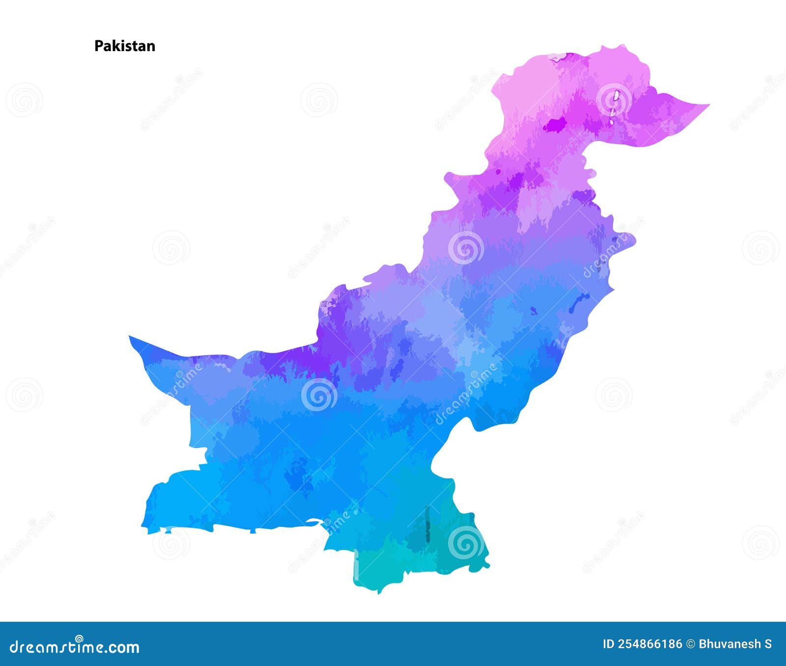 Colourful Watercolour Map Design of Country Pakistan Isolated on White ...