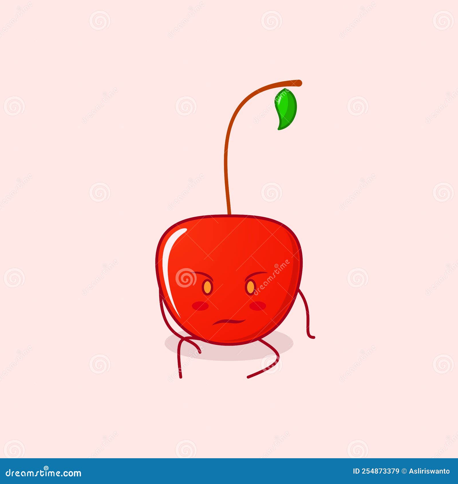 Cute Cherry Cartoon Character with Serious Expression and Sit Down ...