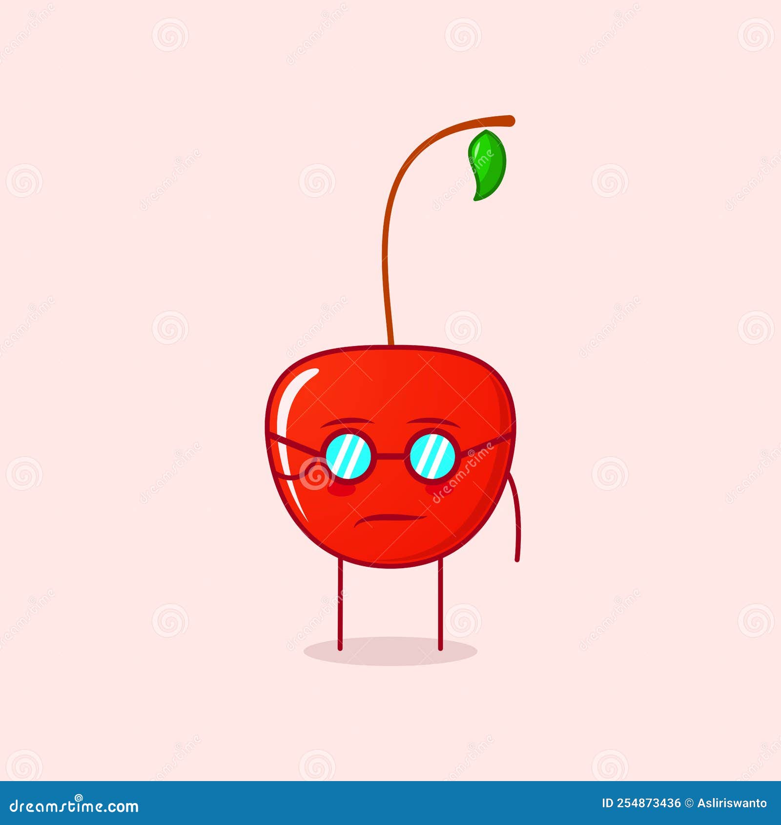Cute Cherry Cartoon Character with Cool Expression and Eyeglasses. Red ...