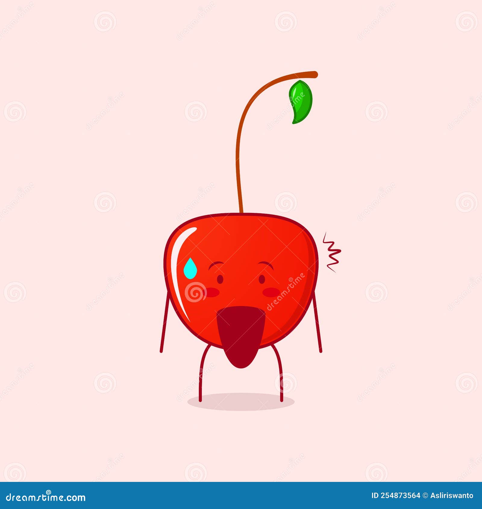 Cute Cherry Cartoon Character with Shocked Expression and Mouth Open ...