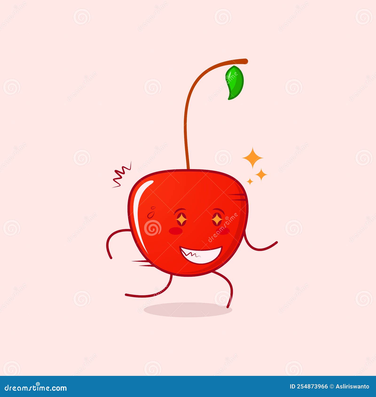 Cute Cherry Cartoon Character with Happy Expression, Sparkling Eyes ...