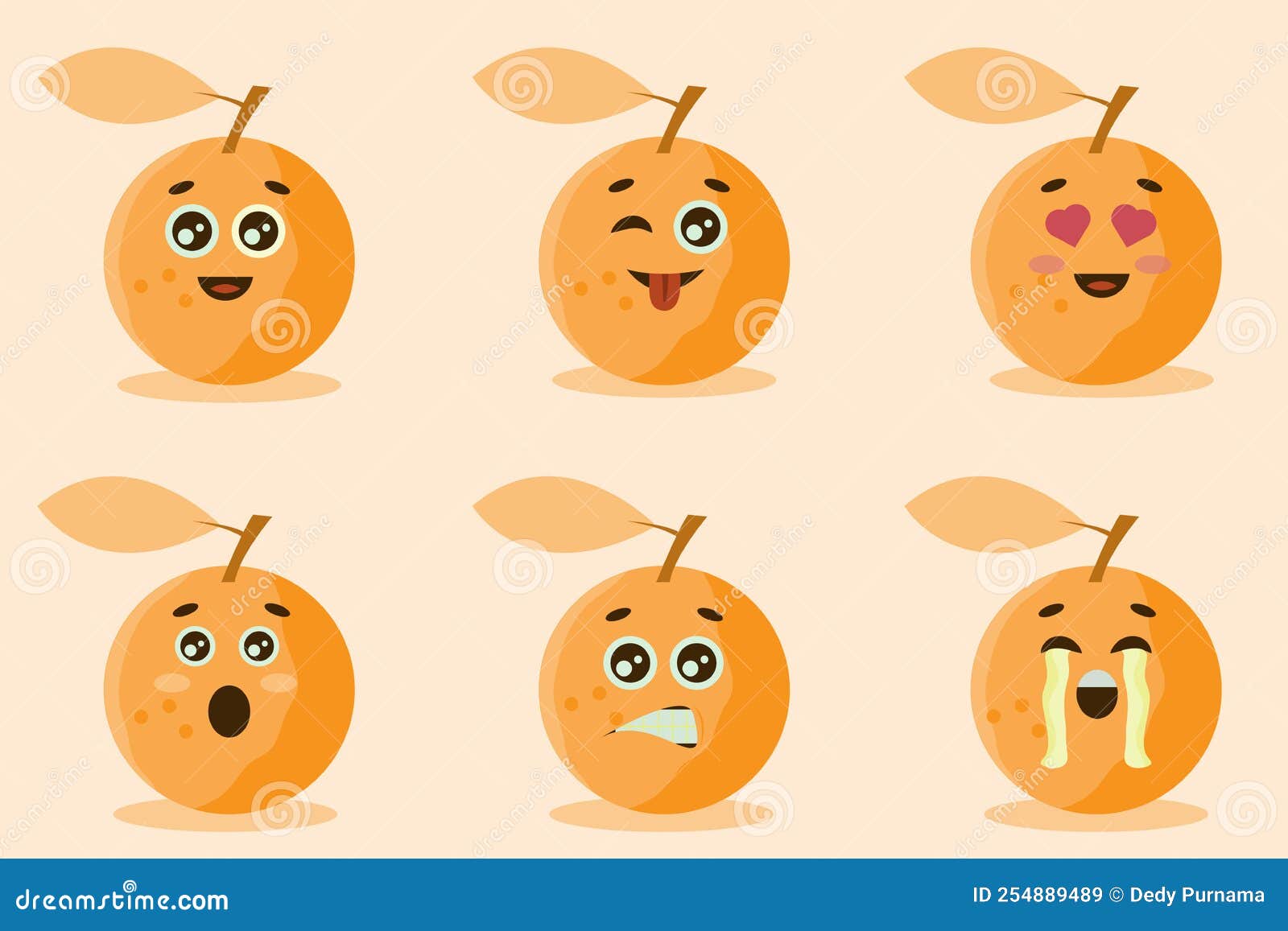 Cute Orange Characters with Various Emotions Stock Vector ...