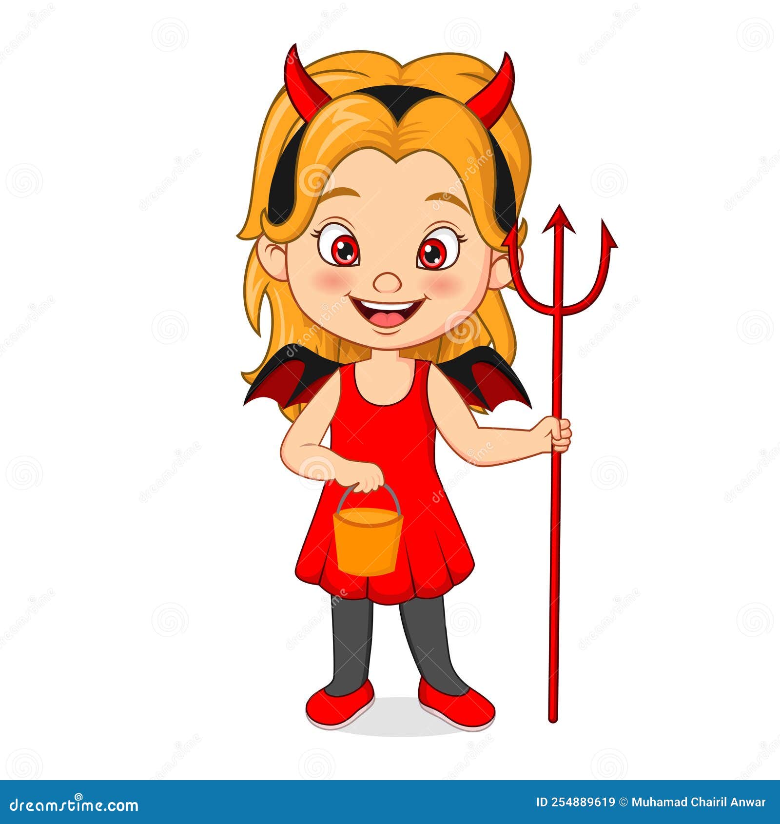 Cartoon Little Girl Wearing Halloween Devil Costume Stock Vector ...