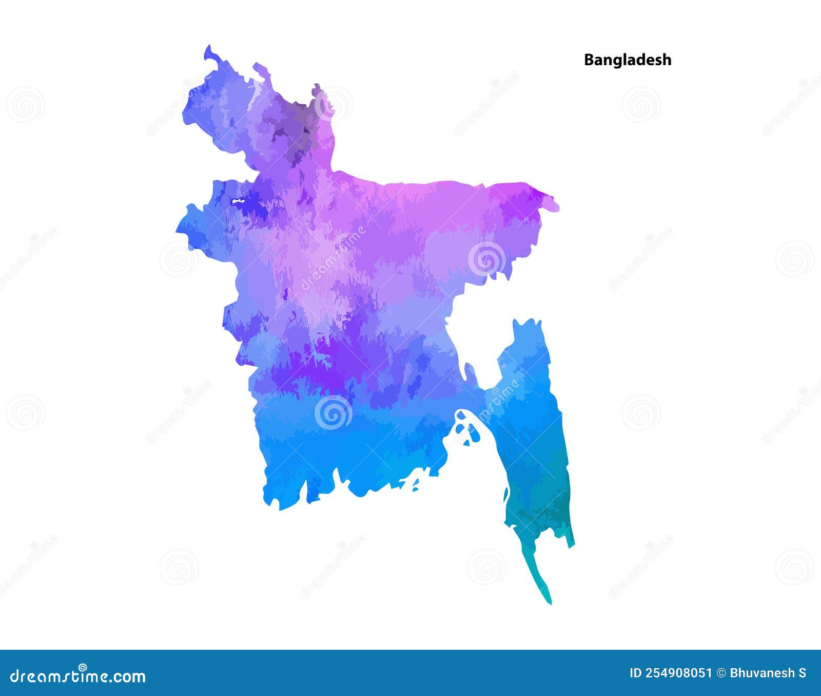 Colourful Watercolour Map Design of Country Bangladesh Isolated on ...