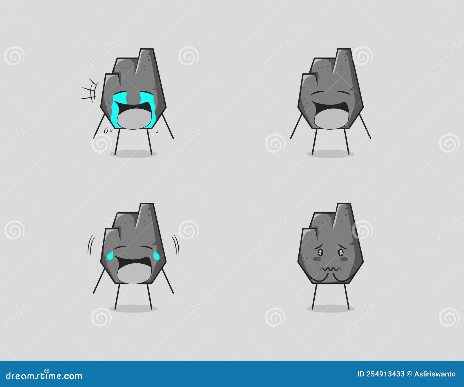 Collection of Cute Stone Cartoon Character with Crying and Sad ...