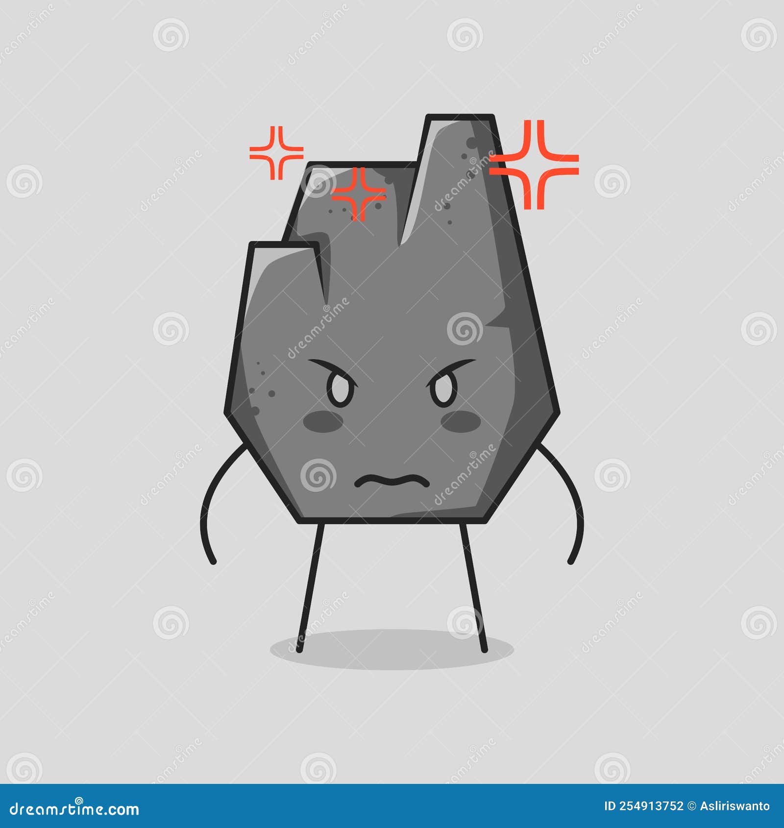 Cute Stone Cartoon with Angry Expression. Grey. Stand and Stare Stock ...