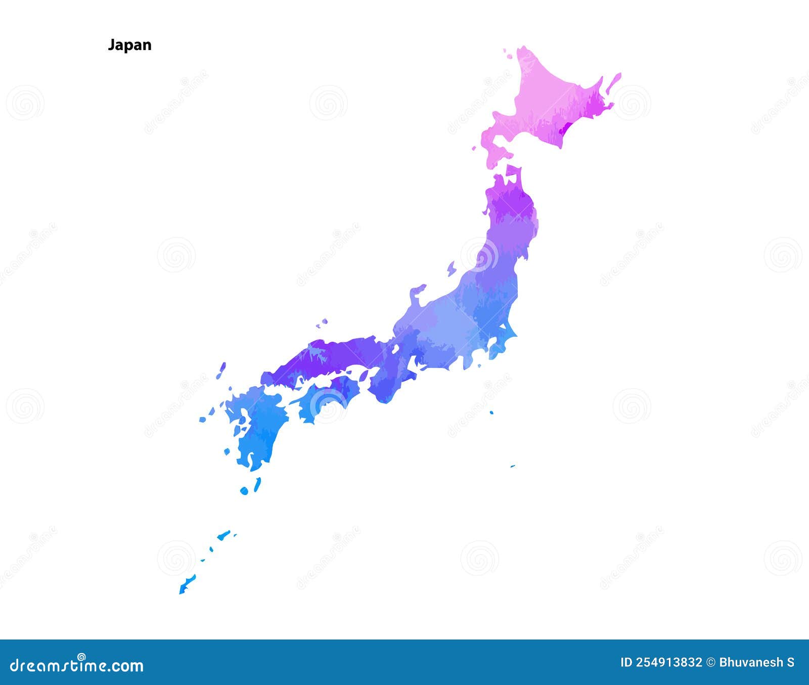 Colourful Watercolour Map Design of Country Japan Isolated on White ...