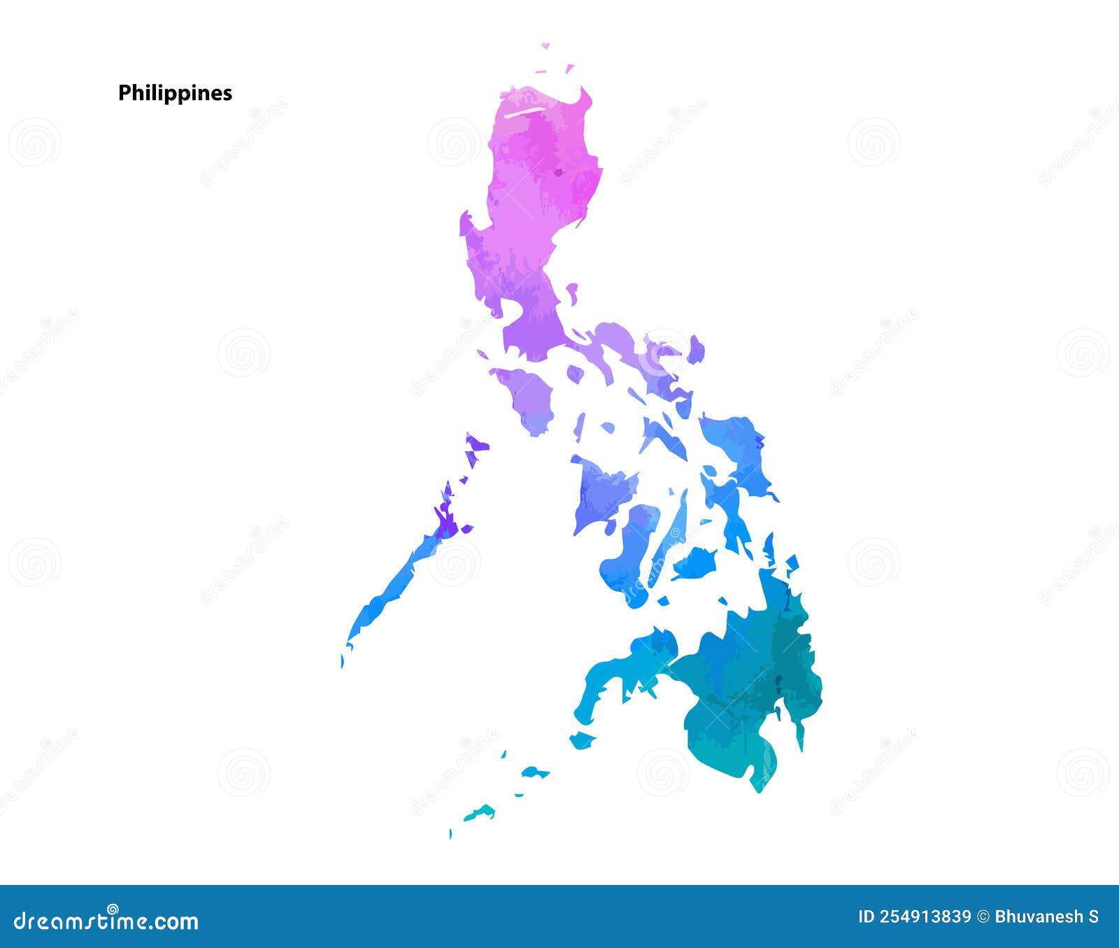 Colourful Watercolour Map Design of Country Philippines Isolated on ...