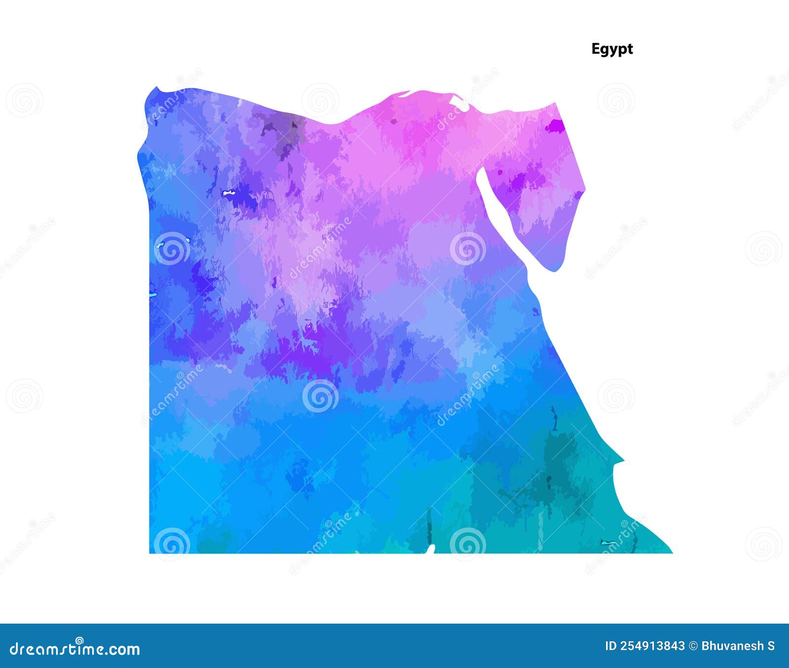 Colourful Watercolour Map Design of Country Egypt Isolated on White ...