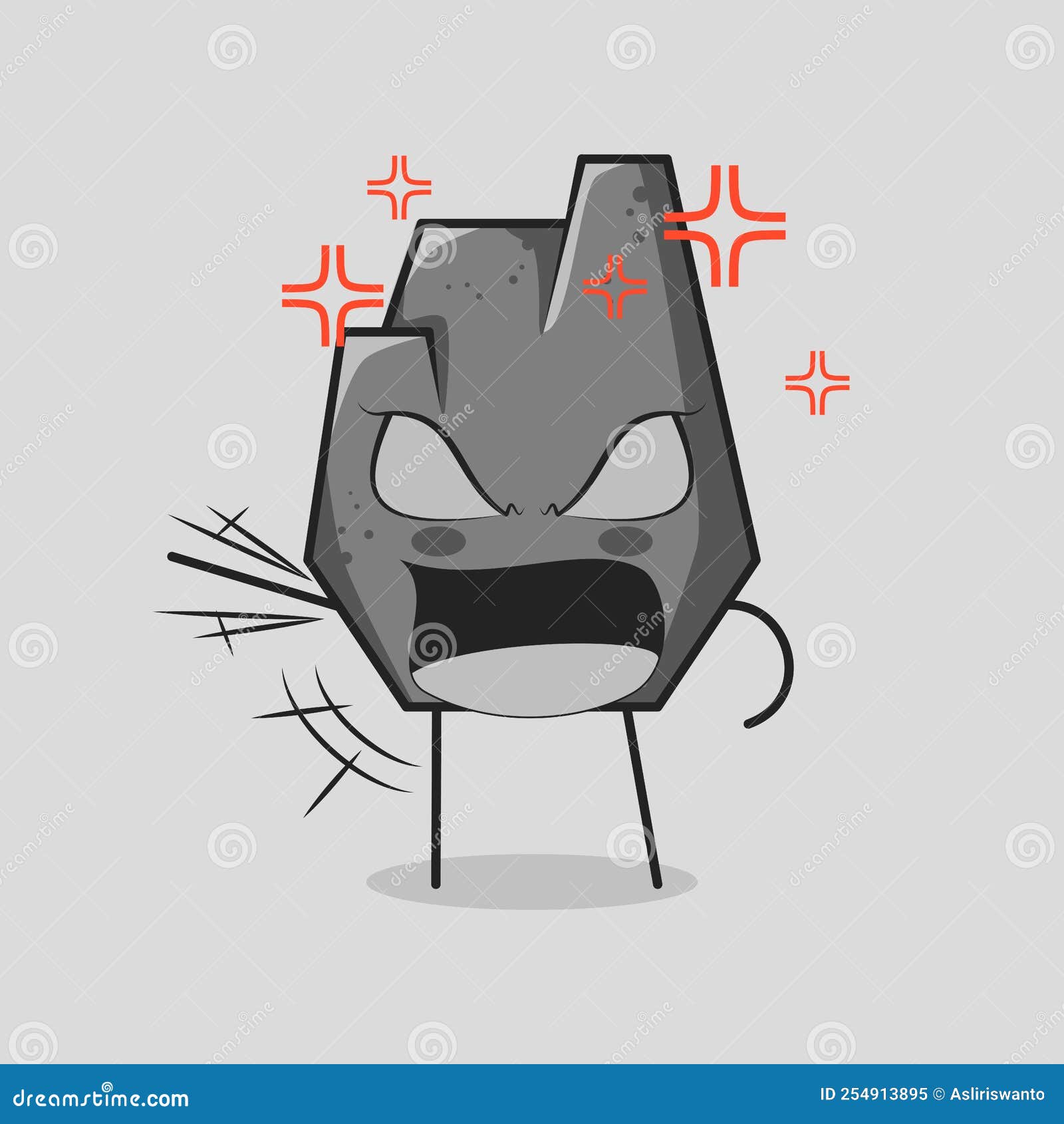 Cute Stone Cartoon with Very Angry Expression.mouth Open, Hand Shaking ...