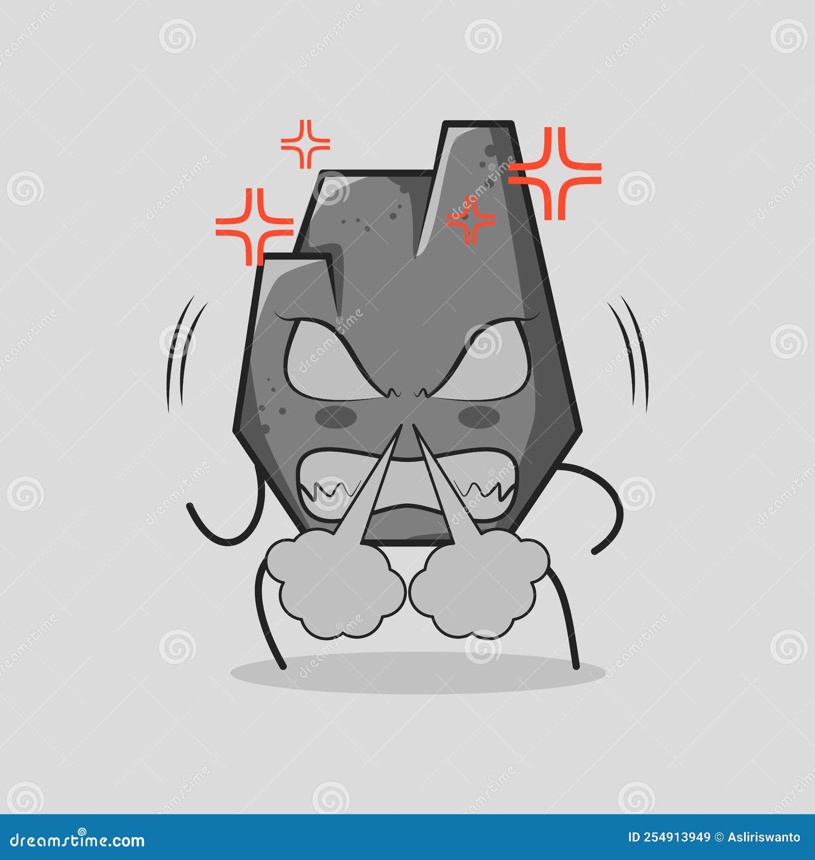 Cute Stone Cartoon with Angry Expression. Nose Blowing Smoke, Eyes ...