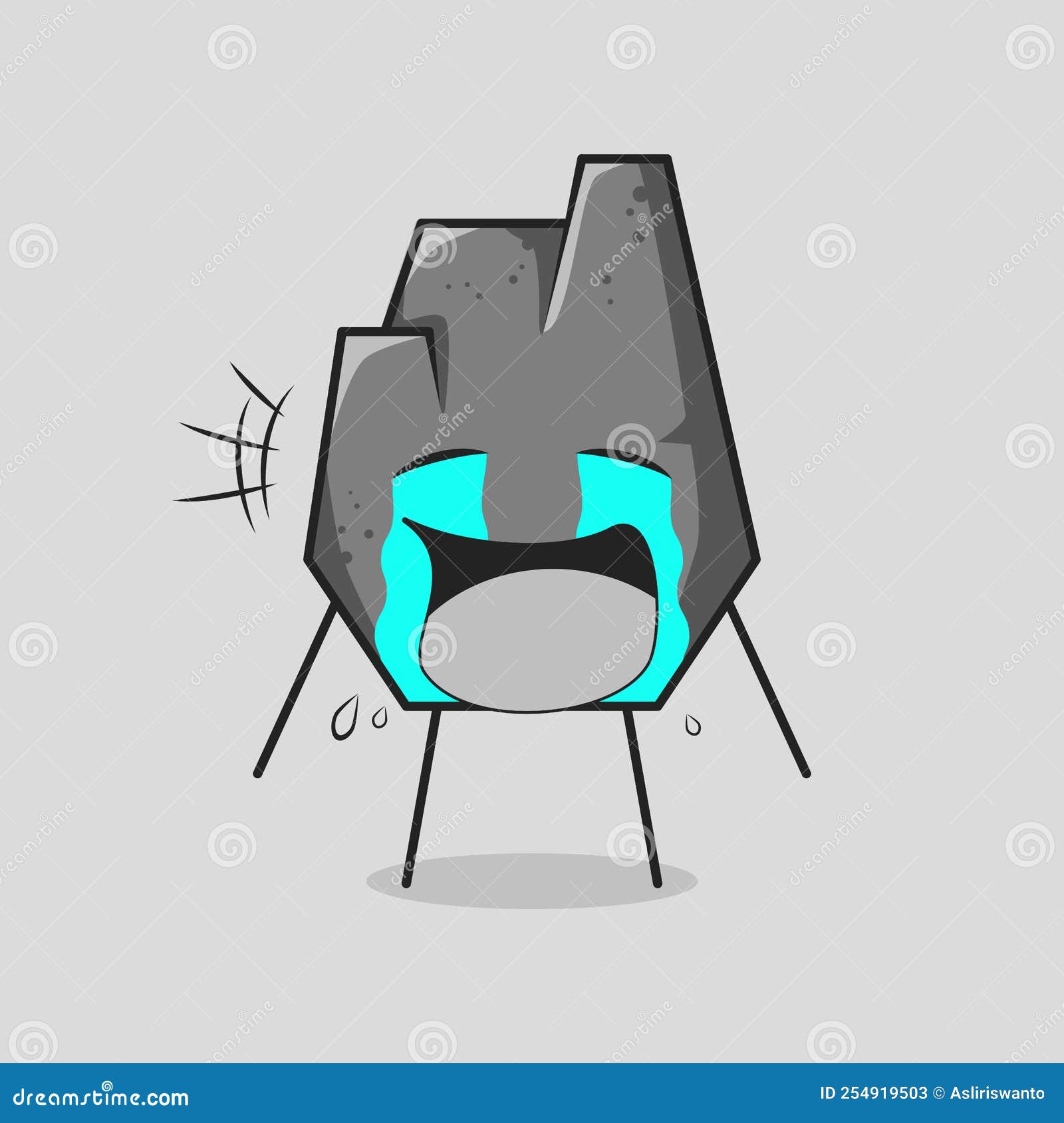 Cute Stone Cartoon with Crying Expression, Tears and Mouth Open. Grey ...