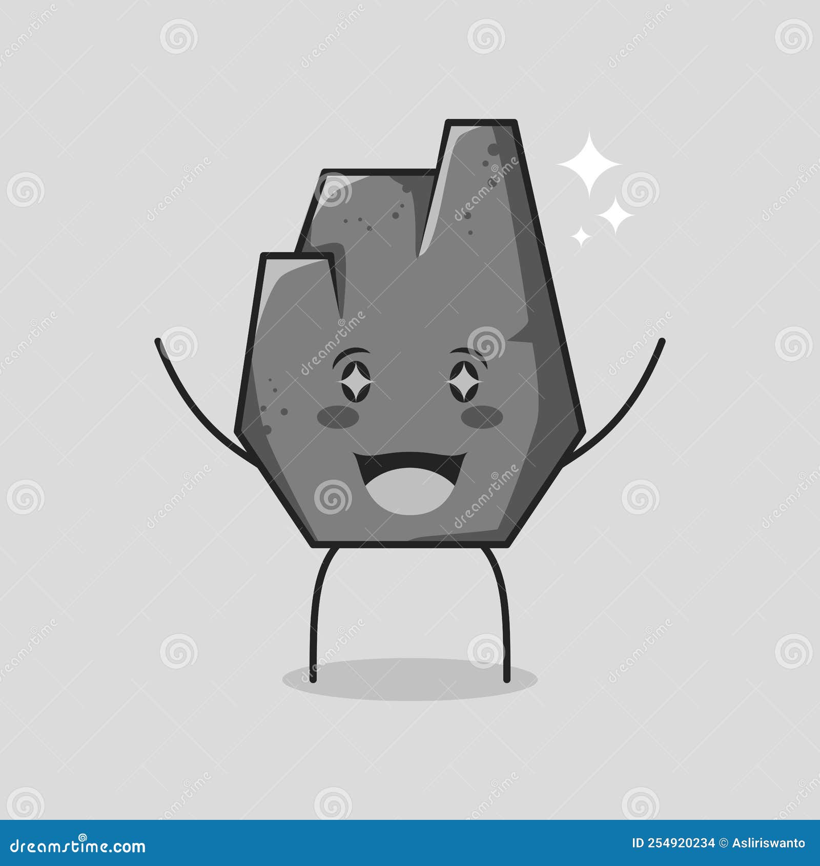 Cute Stone Cartoon with Happy Expression. Two Hands Up, Mouth Open and ...