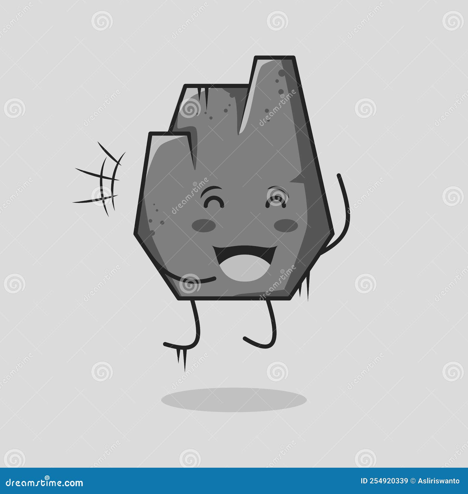Cute Stone Cartoon with Smile and Happy Expression. Jump, Close Eyes ...