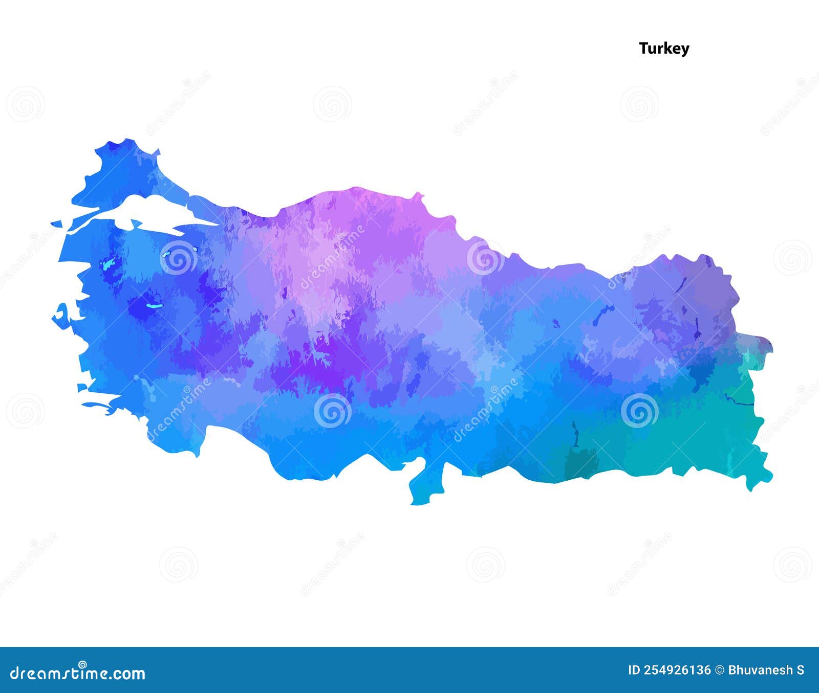 Colourful Watercolour Map Design of Country Turkey Isolated on White ...