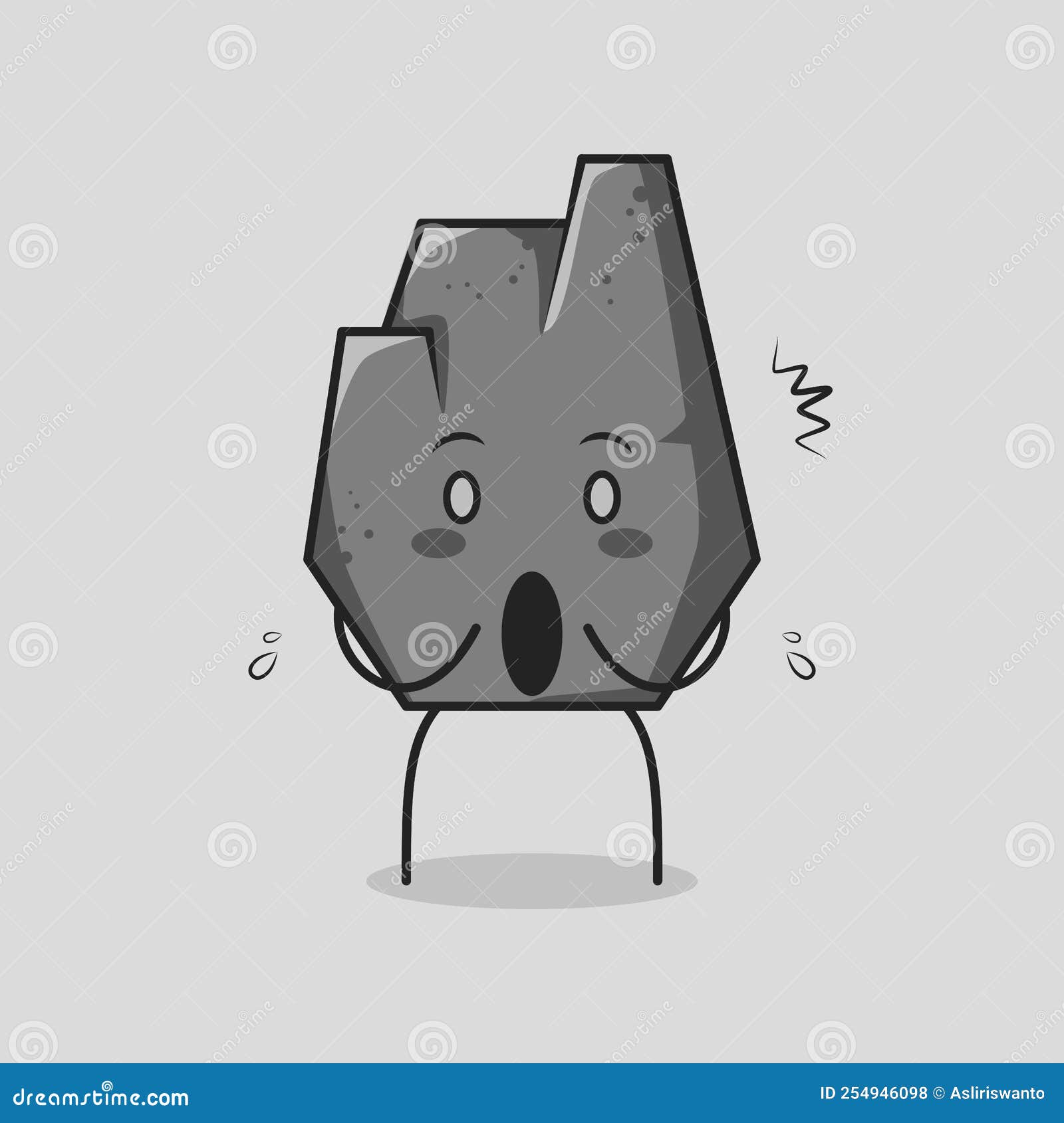 Cute Stone Cartoon with Surprised Expression and Mouth Open. Grey and ...