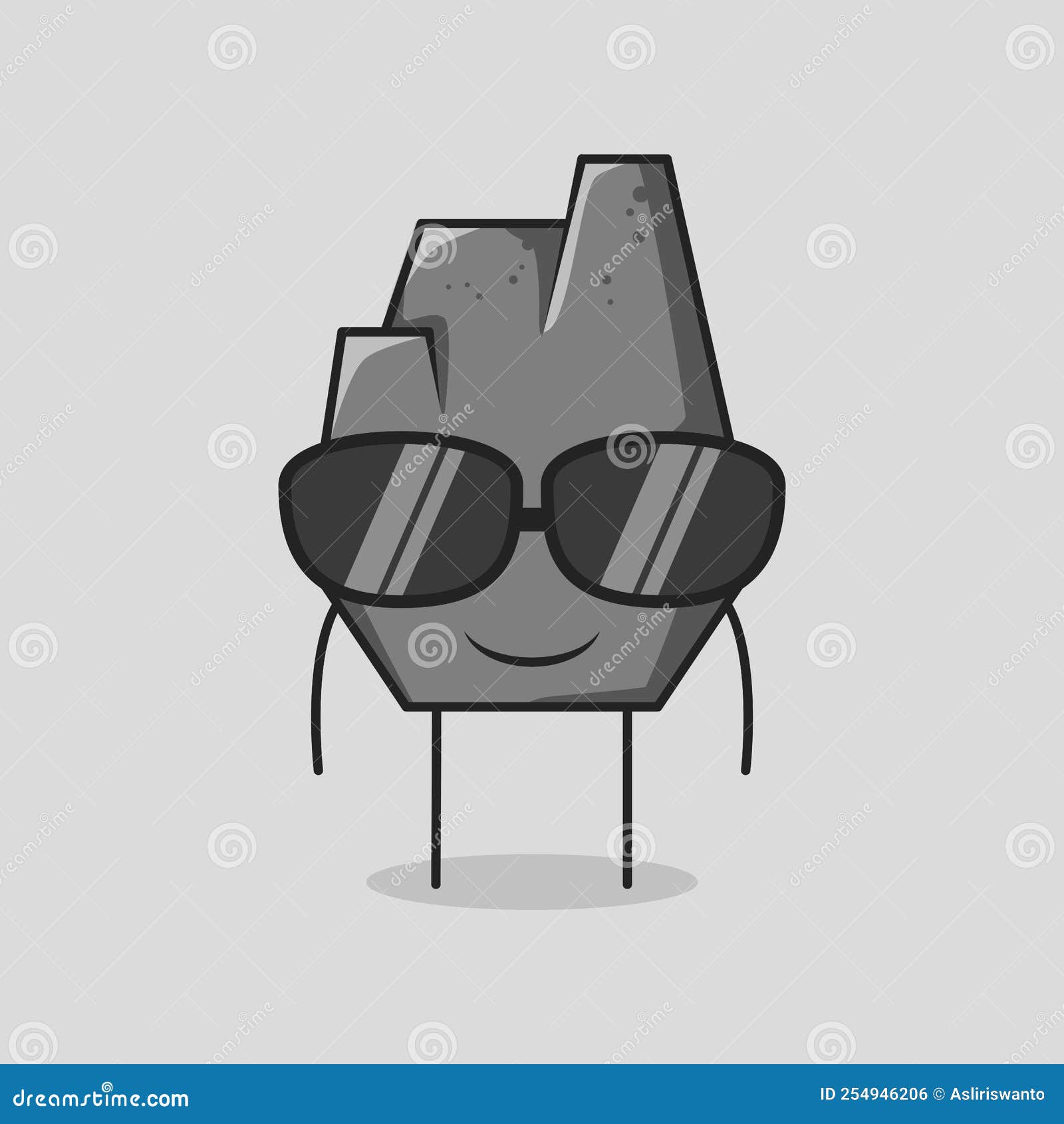 Cute Stone Cartoon with Smile Expression and Black Eyeglasses. Grey and ...