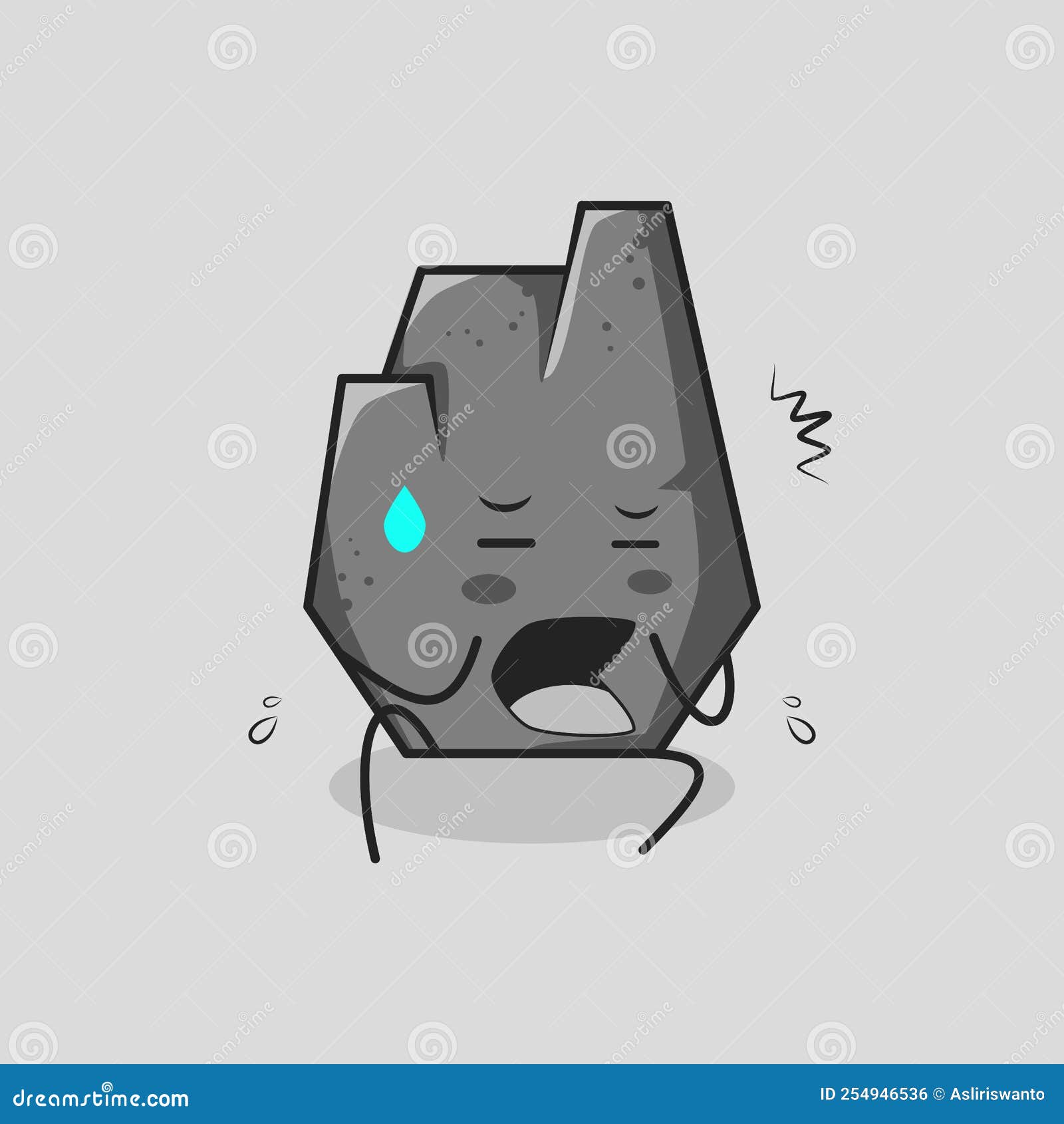 Cute Stone Cartoon with Afraid Expression and Sit Down. Grey and Black ...