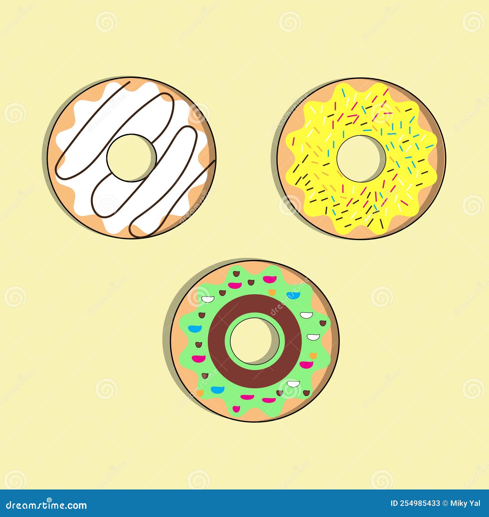 Donut Vector Set Fullcolor. Donut Collection. Sweet Sugar Icing Donuts ...