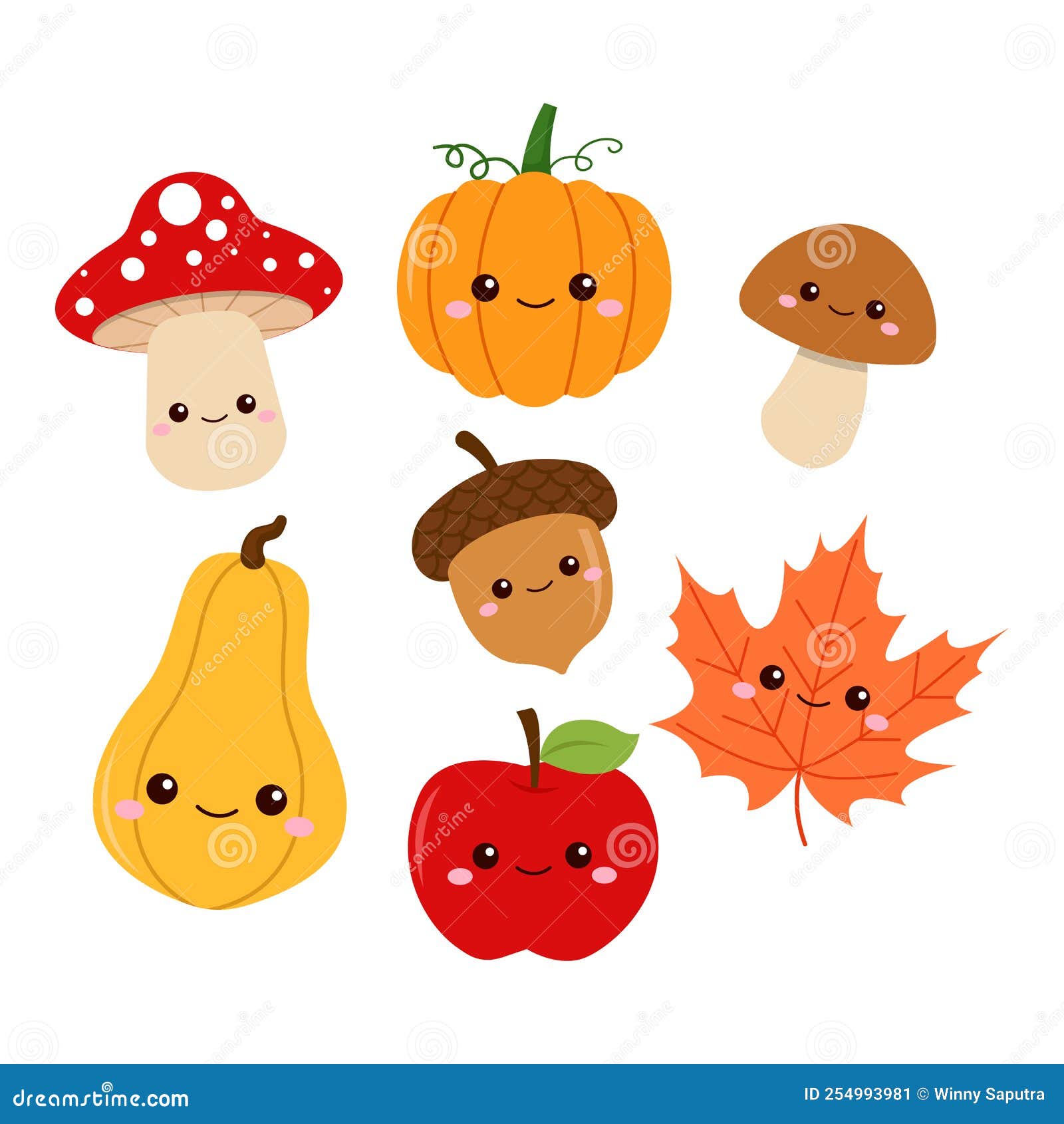 Cute Fall Cartoon Element Set Stock Vector - Illustration of print ...