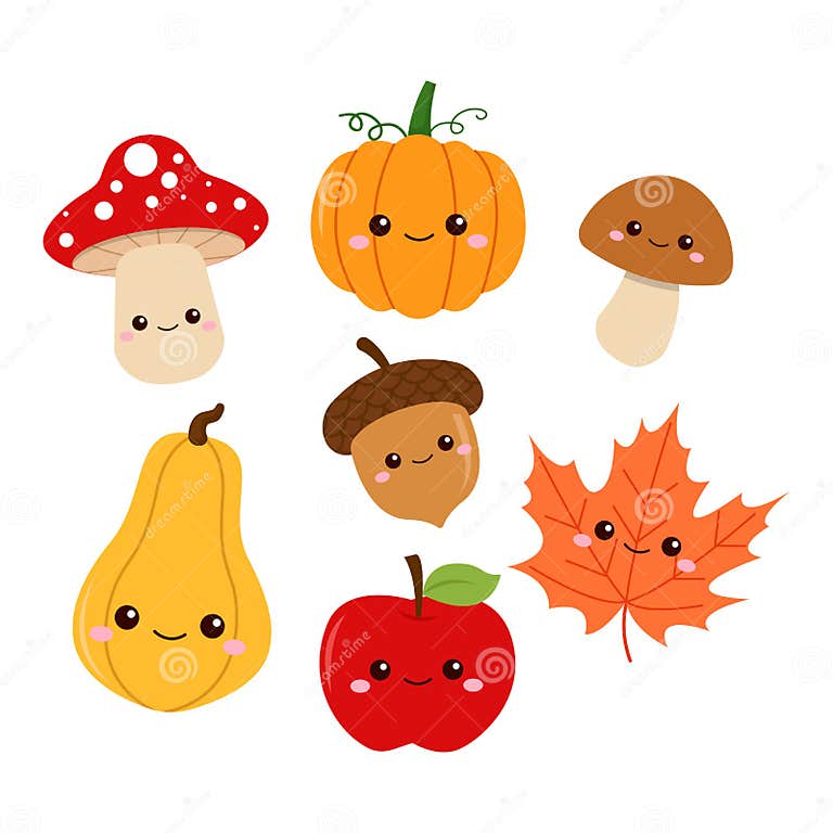Cute Fall Cartoon Element Set Stock Vector - Illustration of print ...
