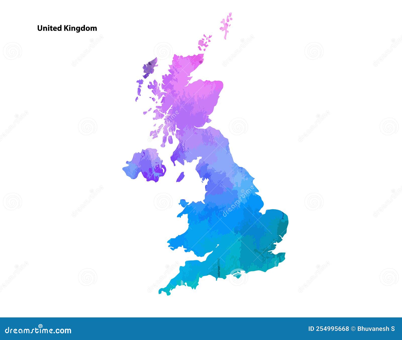 Colorful Watercolor Map Design of Country United Kingdom Isolated on ...