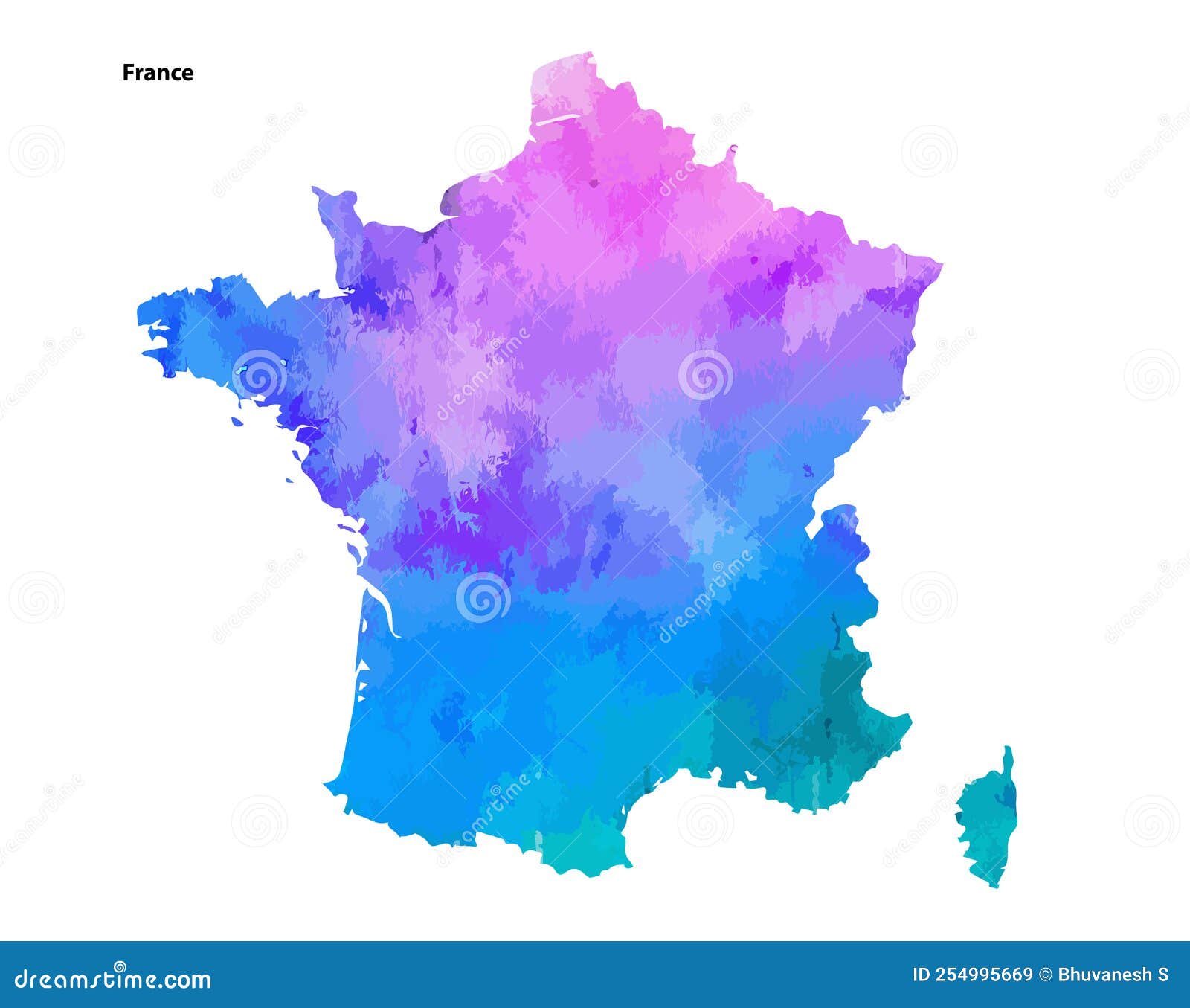 Colorful Watercolor Map Design of Country France Isolated on White ...