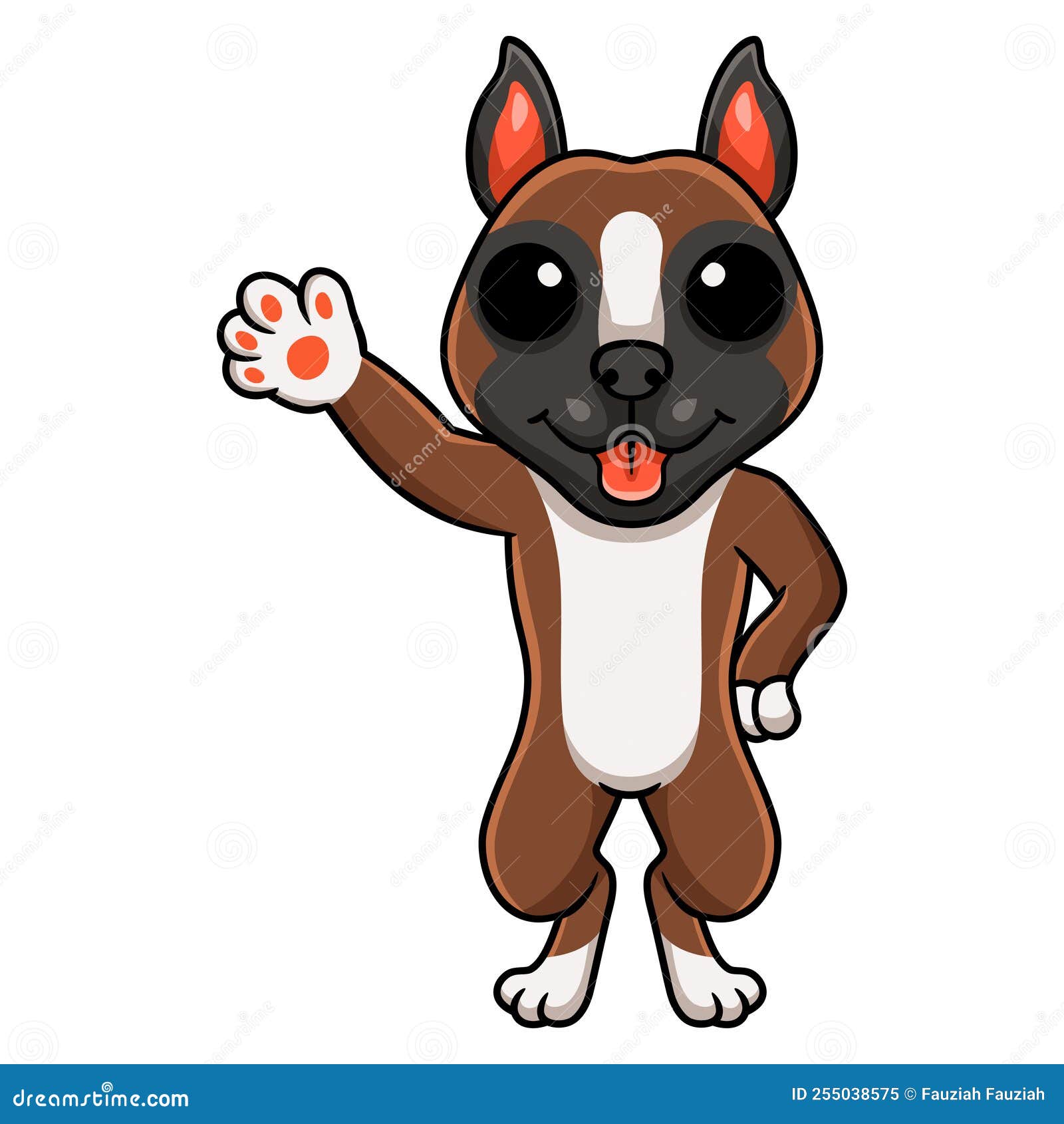 Cute Little Boxer Dog Cartoon Waving Hand Stock Vector - Illustration ...