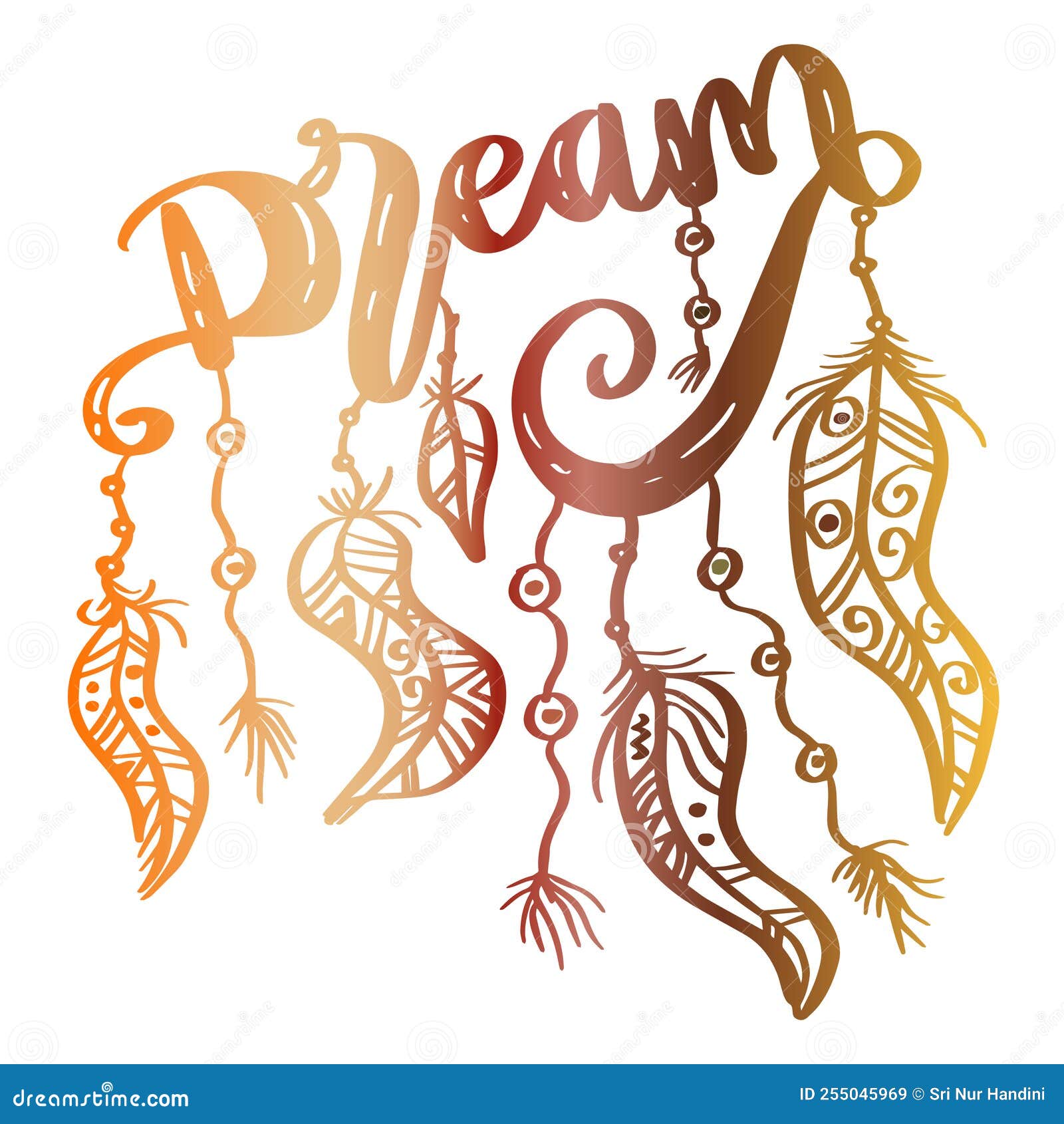 Inspirational Handwritten Lettering Dream with Feathers. Stock ...