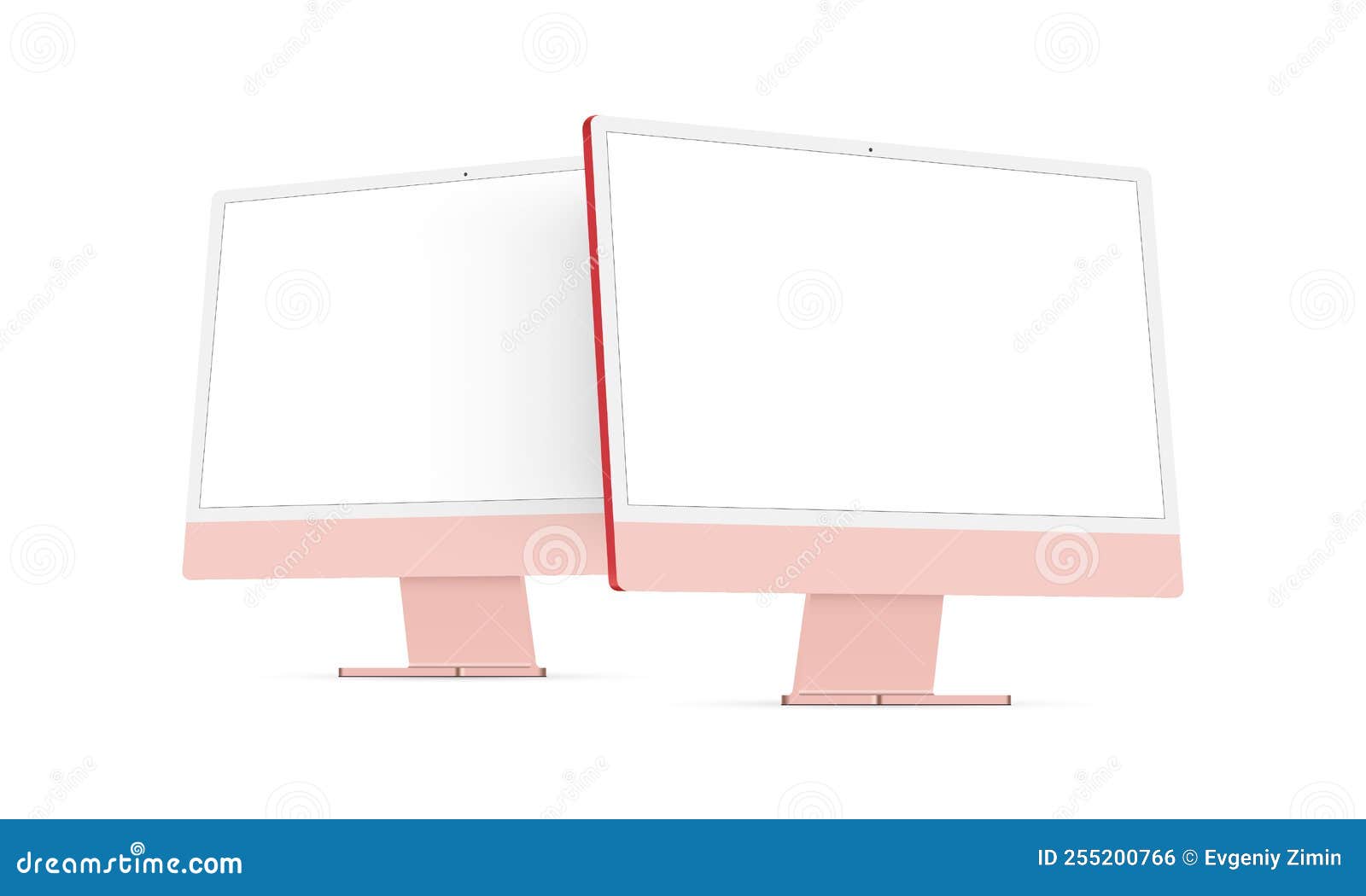 Modern Pink Computer Monitors with Blank Screens, Side Perspective View ...