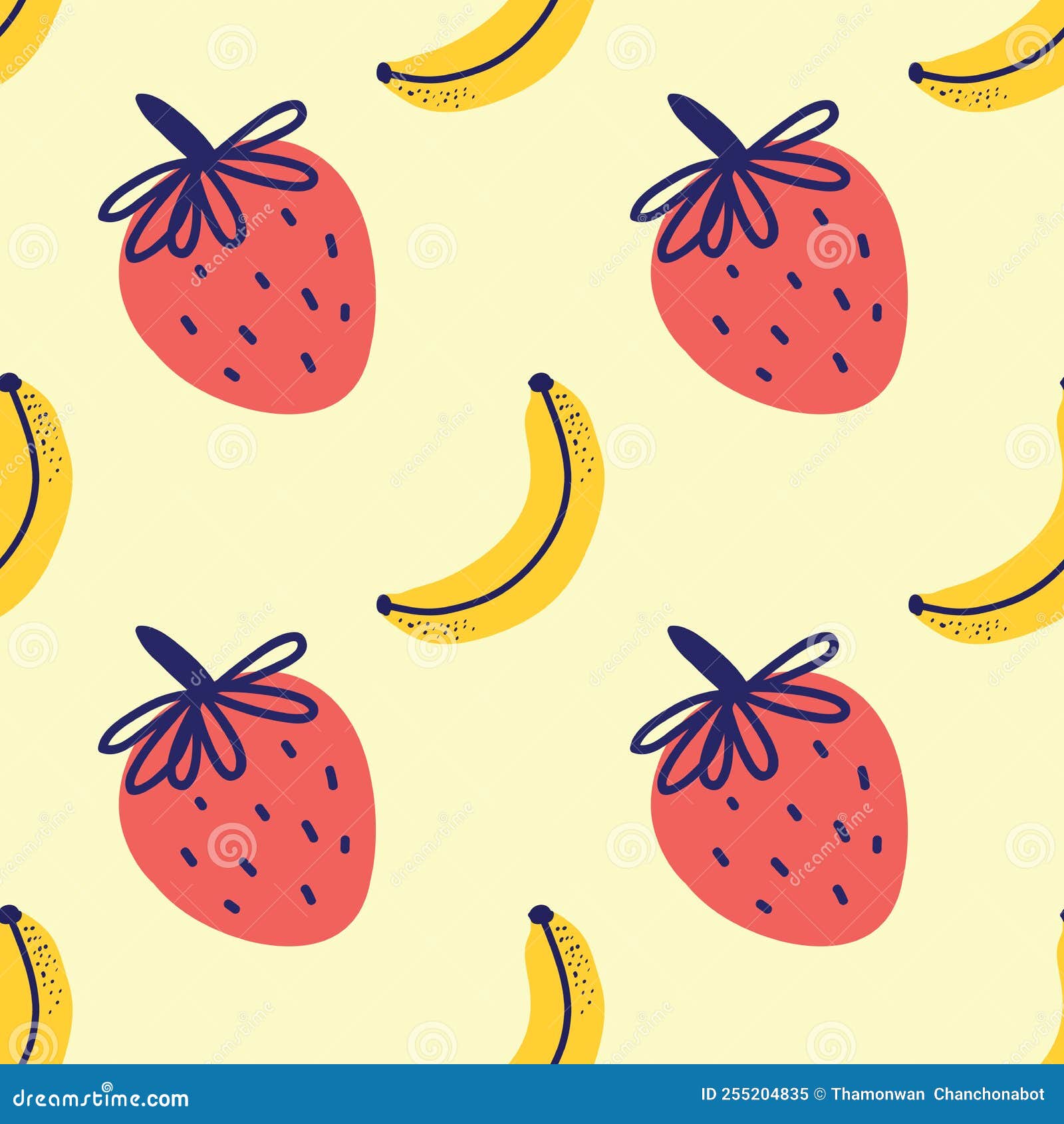 Cute Handraw Fruits Seamless Pattern Design Stock Vector - Illustration ...