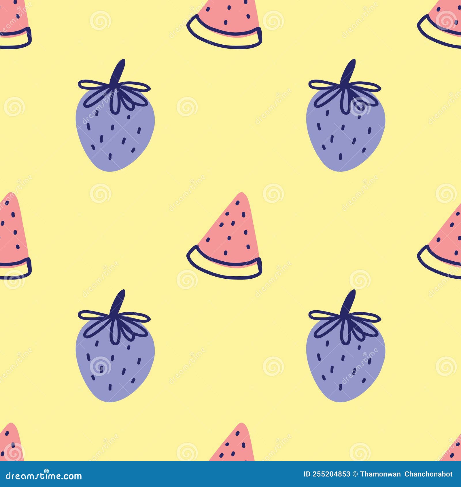 Cute Handraw Fruits Seamless Pattern Design Stock Vector - Illustration ...