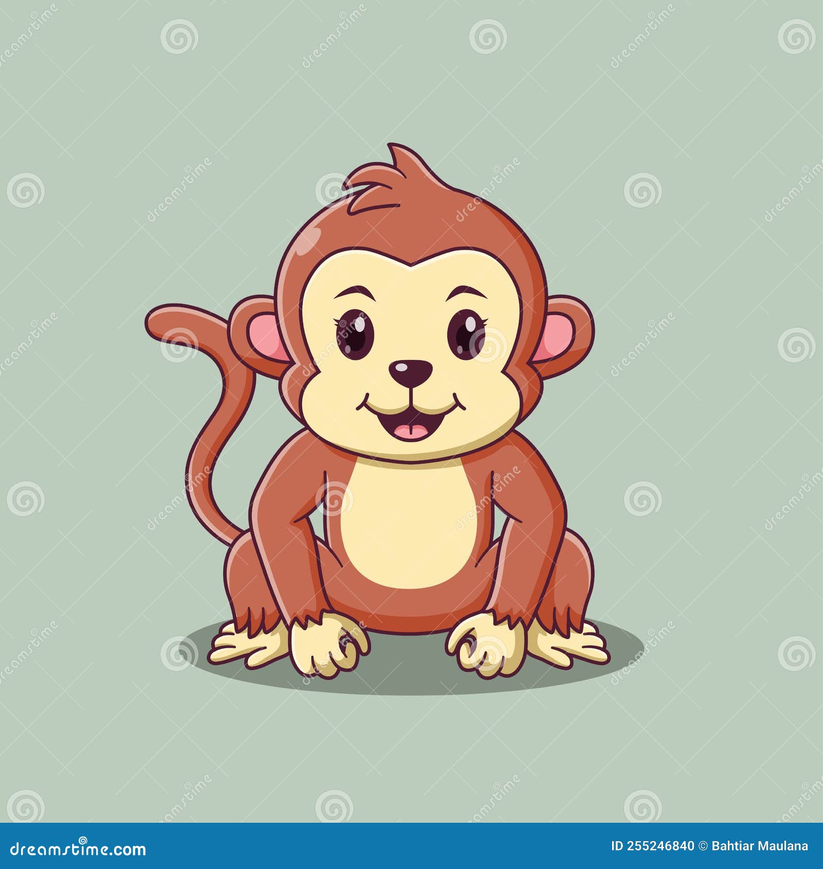 Cute Monkey Cartoon Posing. Monkey Icon Concept. Flat Cartoon Style. Suitable for Web Landing ...