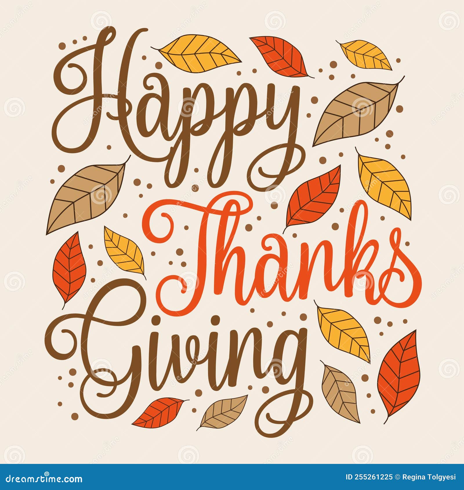 Happy Thanksgiving - Calligraphy with Autumnal Leaves Isolated on Beige ...