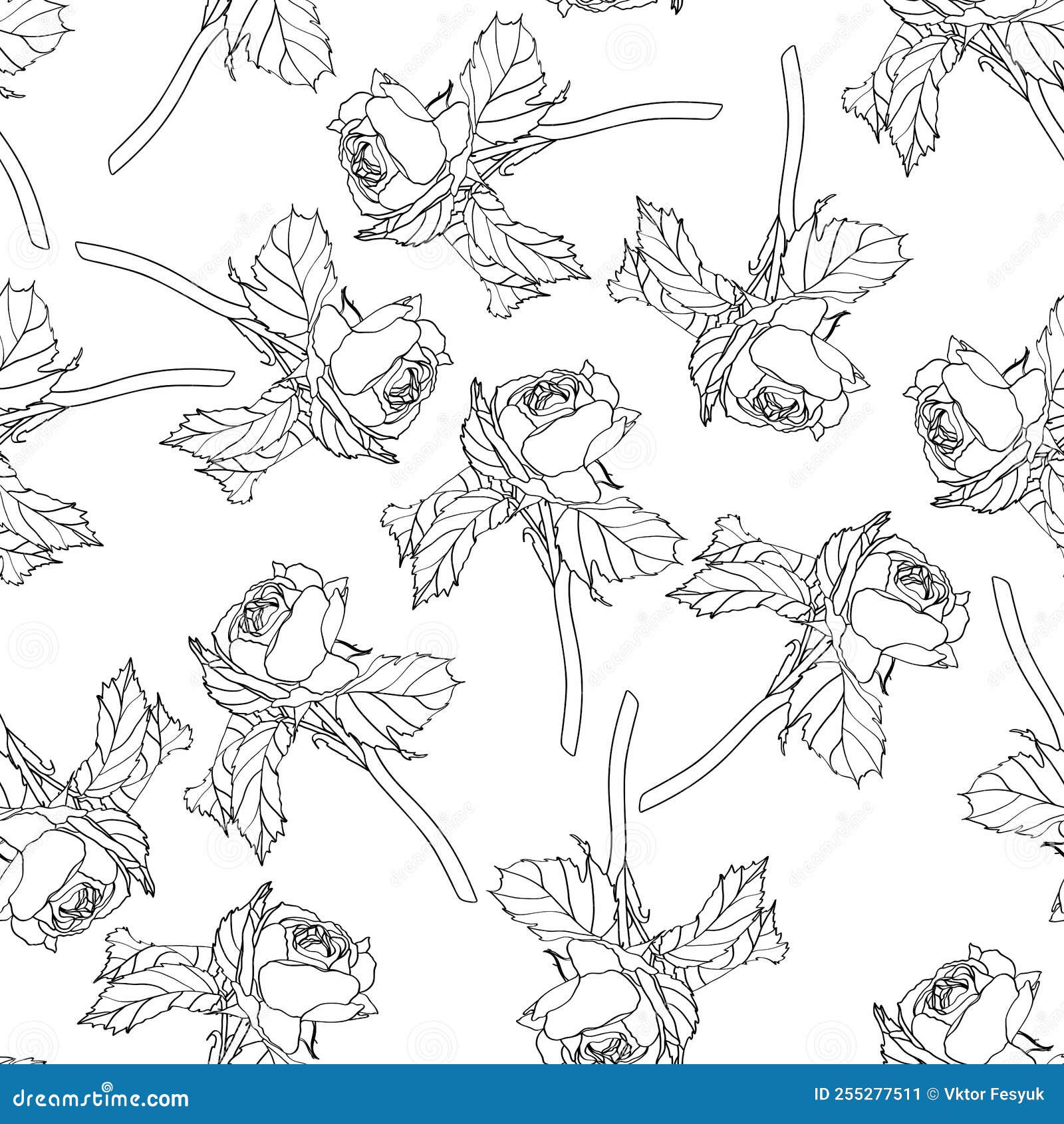 Line Roses Flower Silhouette Pattern, Seamless Repeatable Texture ...