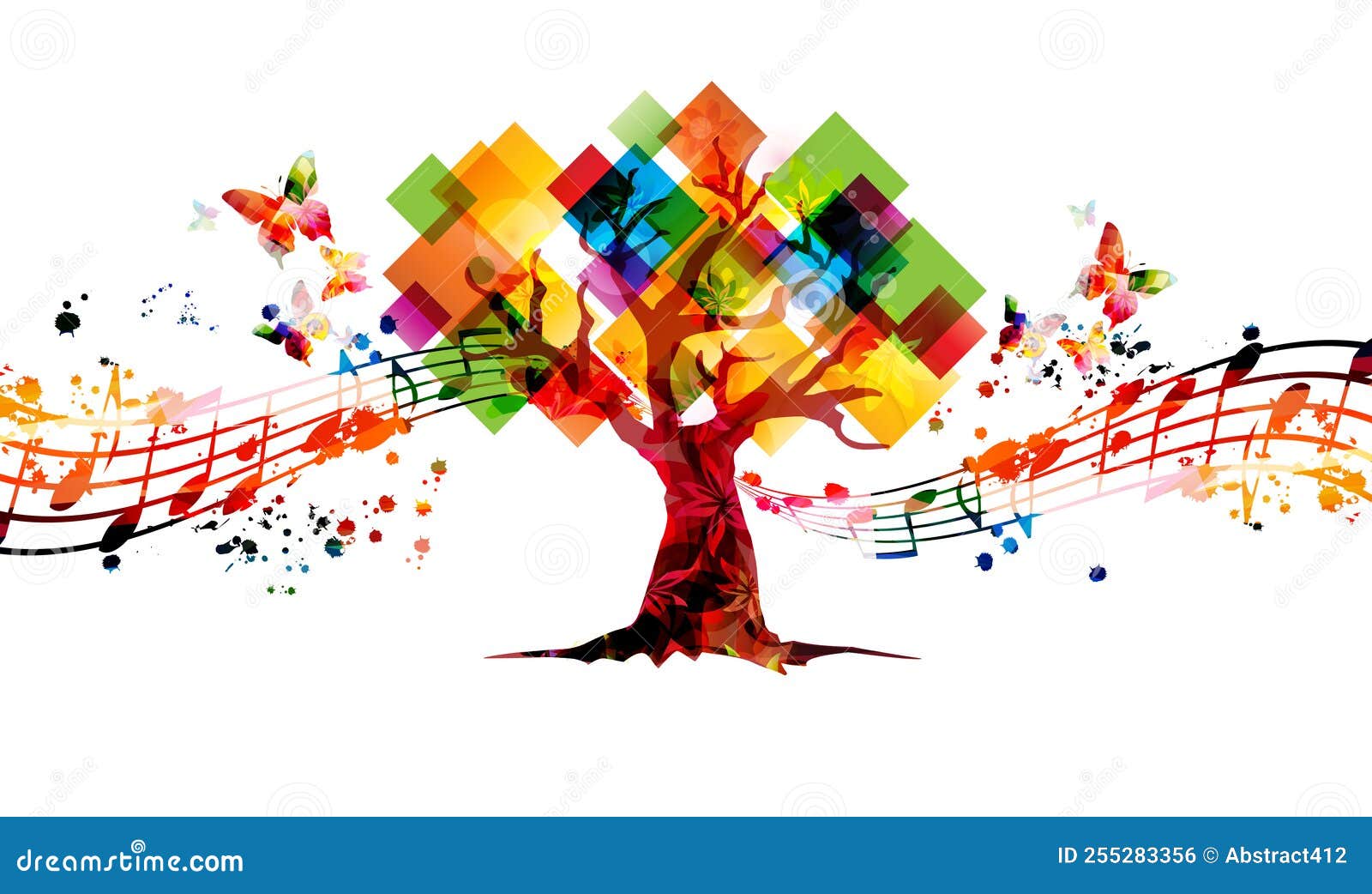 Relaxing Music Concept with Tree and Musical Notes Isolated Vector ...