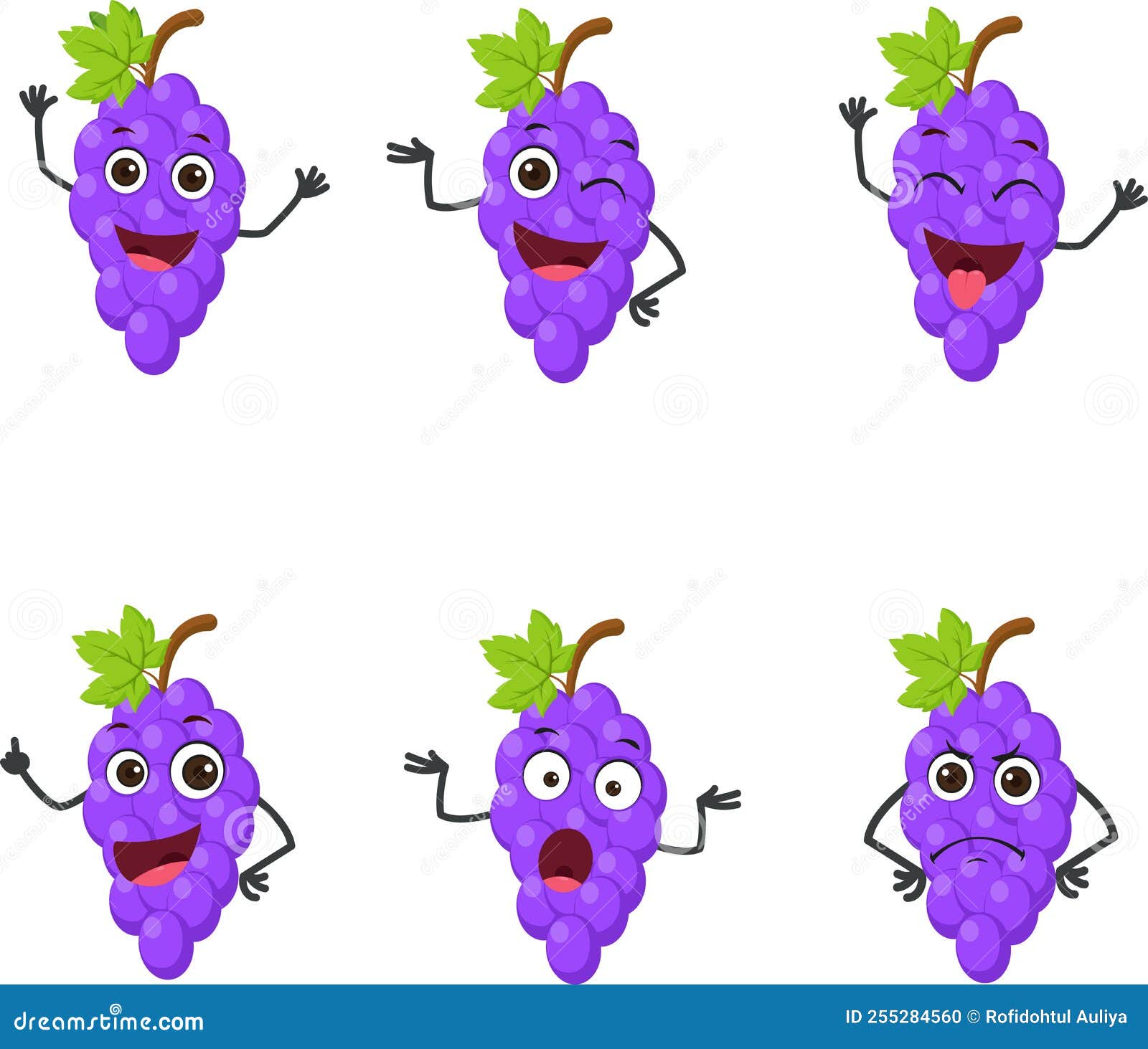 Set of Purple Grape Fruit Cartoon Stock Vector - Illustration of ...