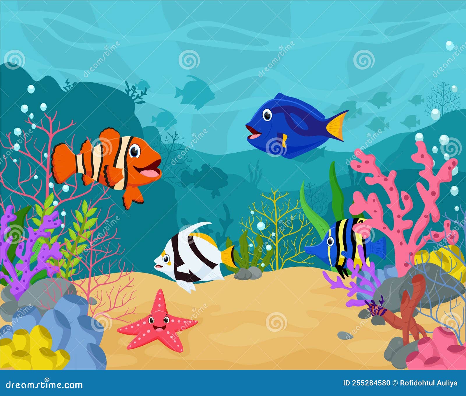 Underwater Life of Fish Cartoon Stock Vector - Illustration of ...