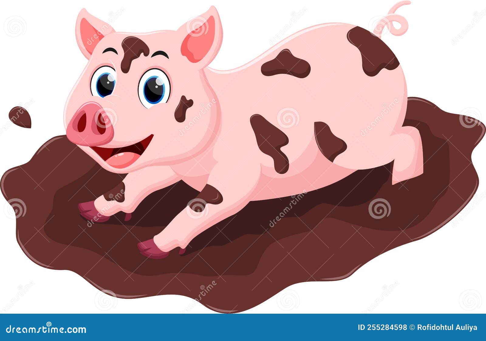 Cartoon Cute Pig Playing Mud Stock Vector - Illustration of mascot ...