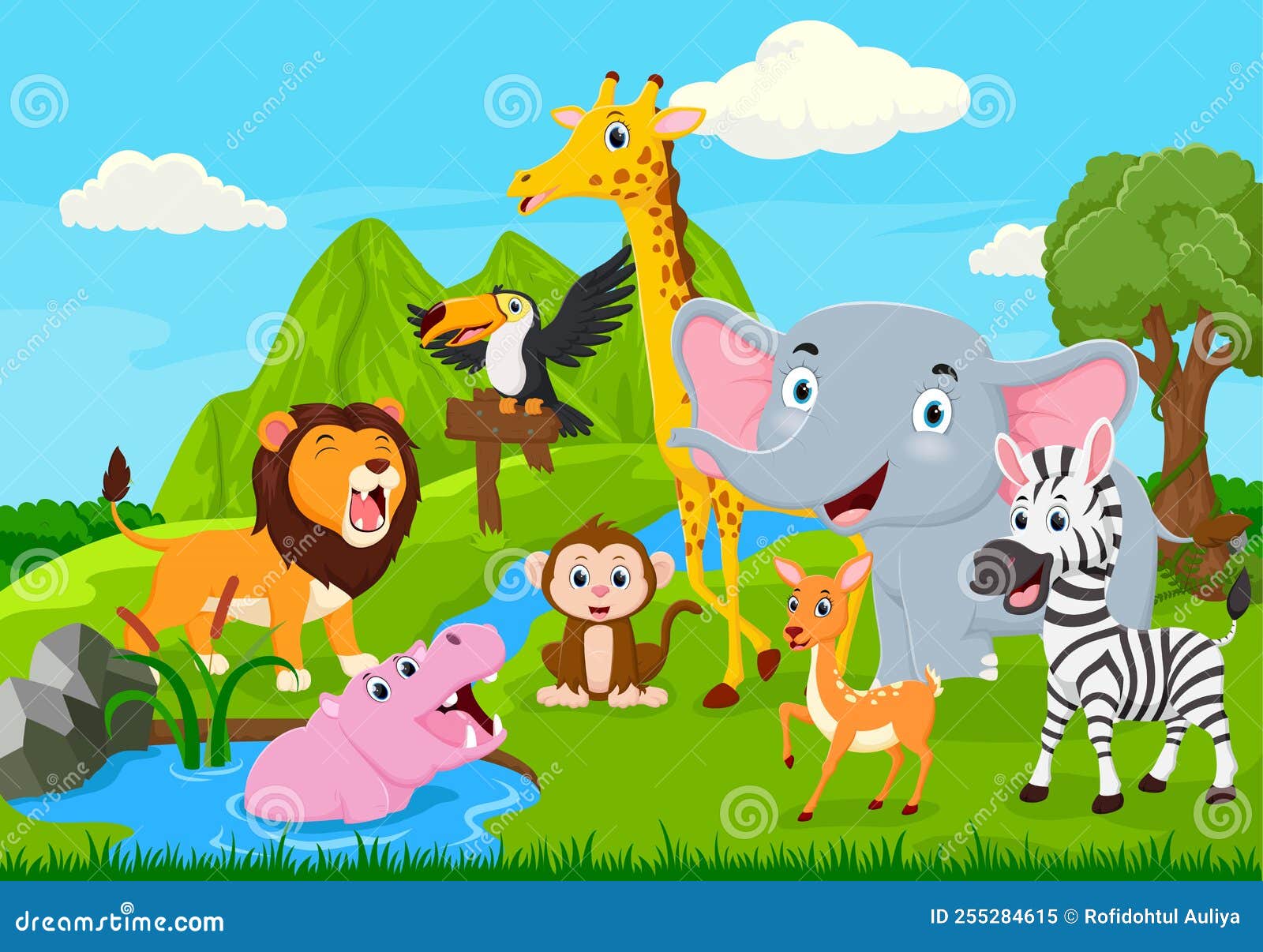 Cartoon Cute Wild Animal in the Jungle Stock Vector - Illustration of ...
