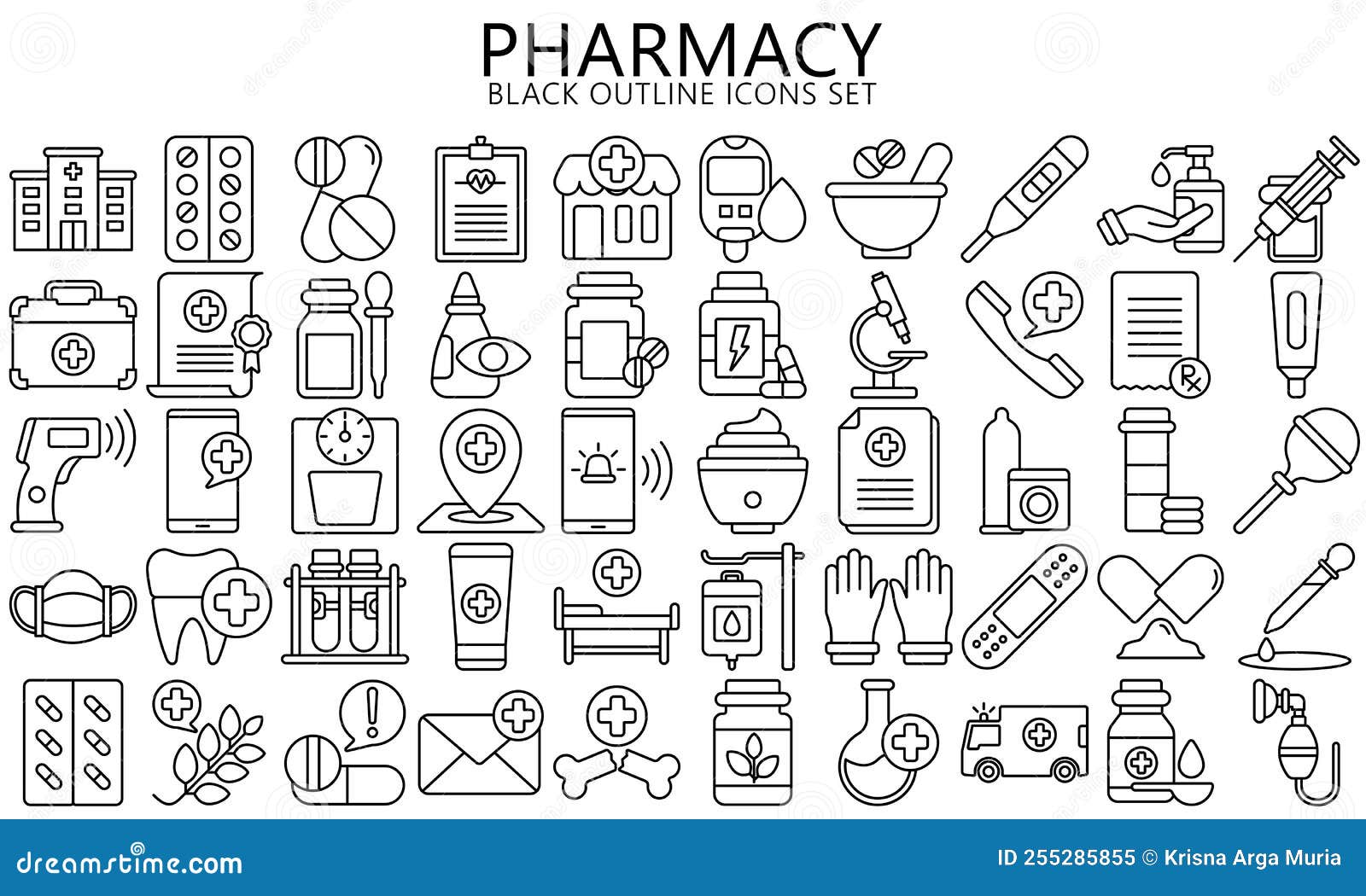 Pharmacy and Medicine Black Outline Icons Set Stock Vector ...