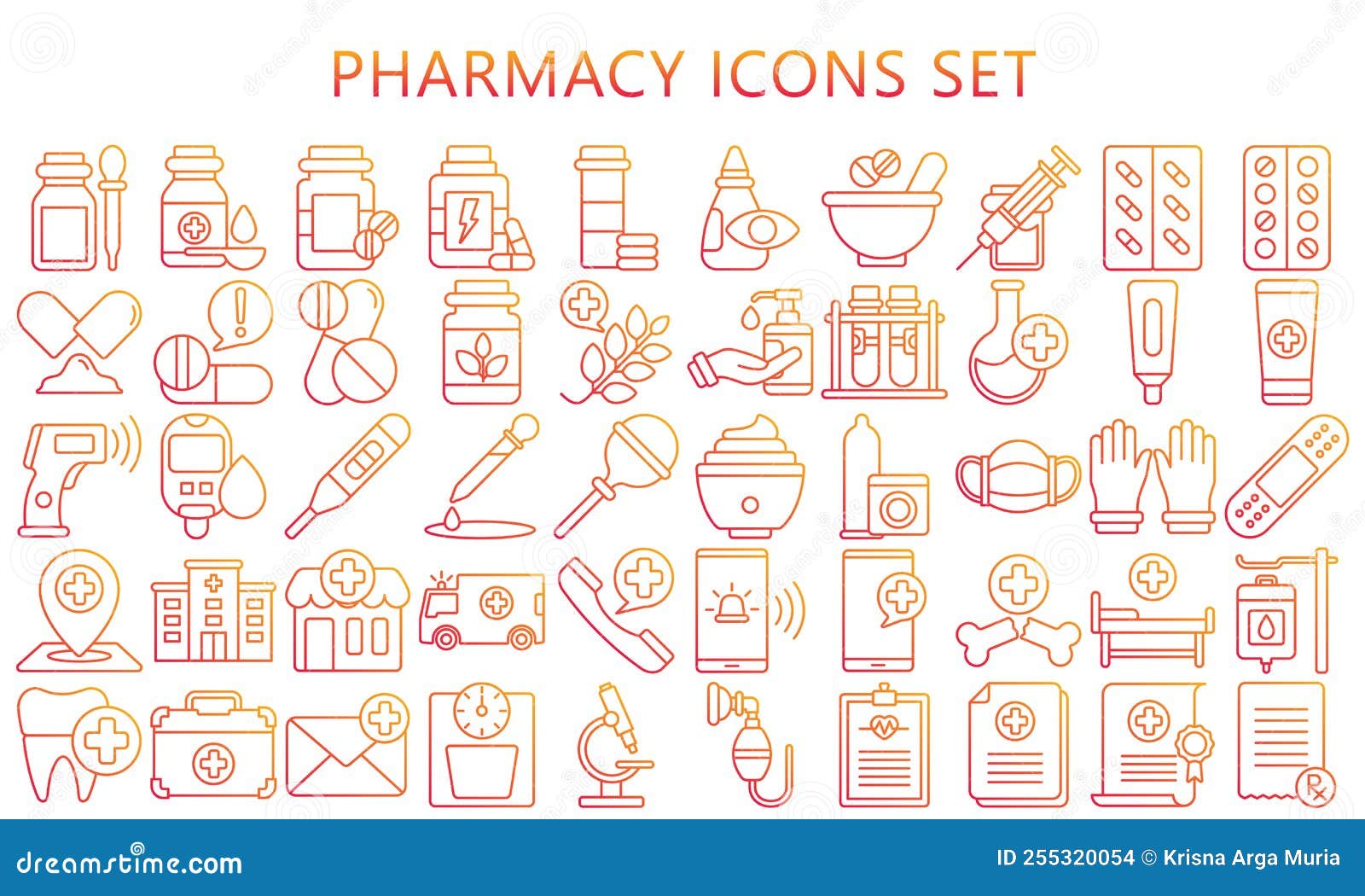 Pharmacy and Medicine Gradient Outline Icons Set Stock Vector ...